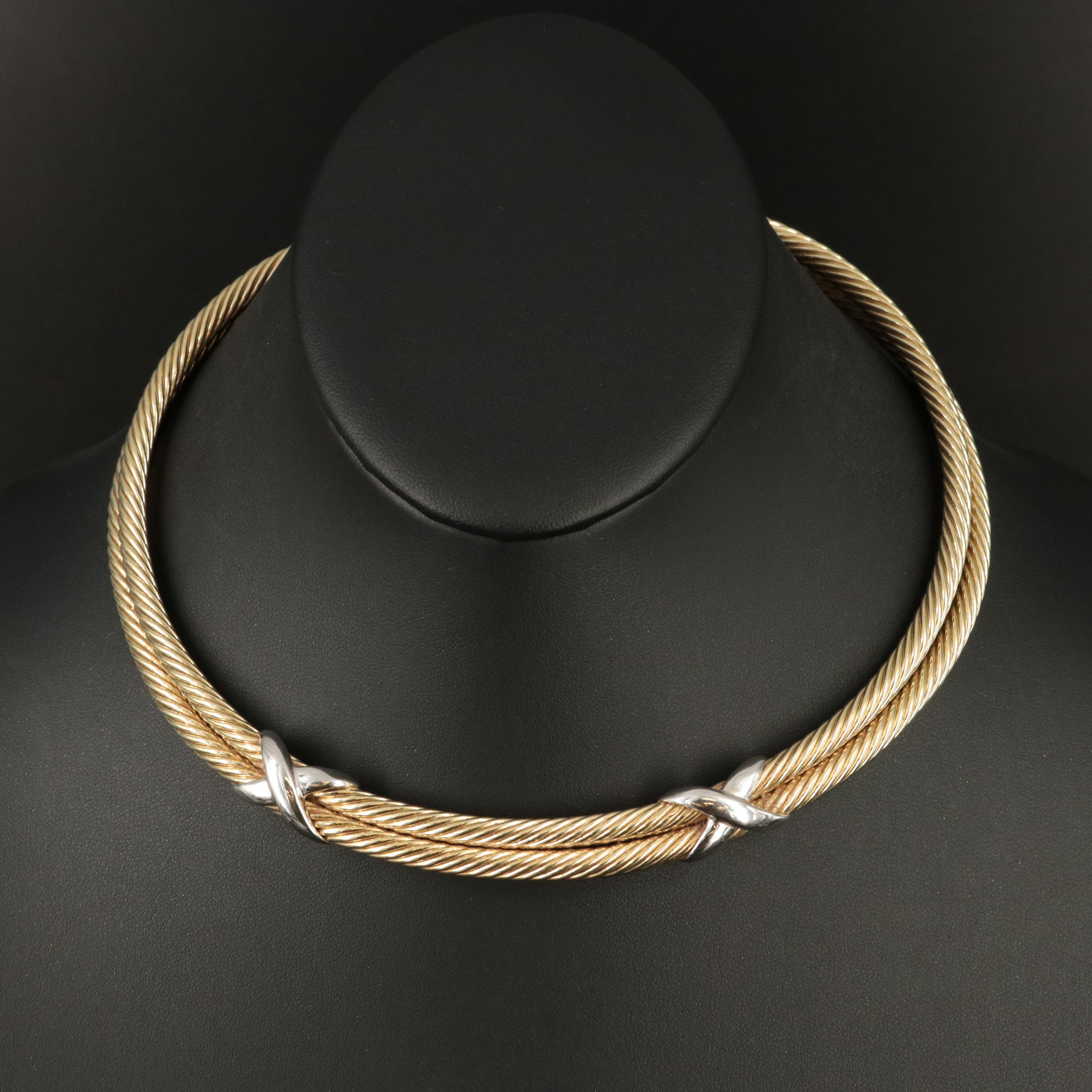 David Yurman 14K 'X' Station Double Cable Collar | EBTH