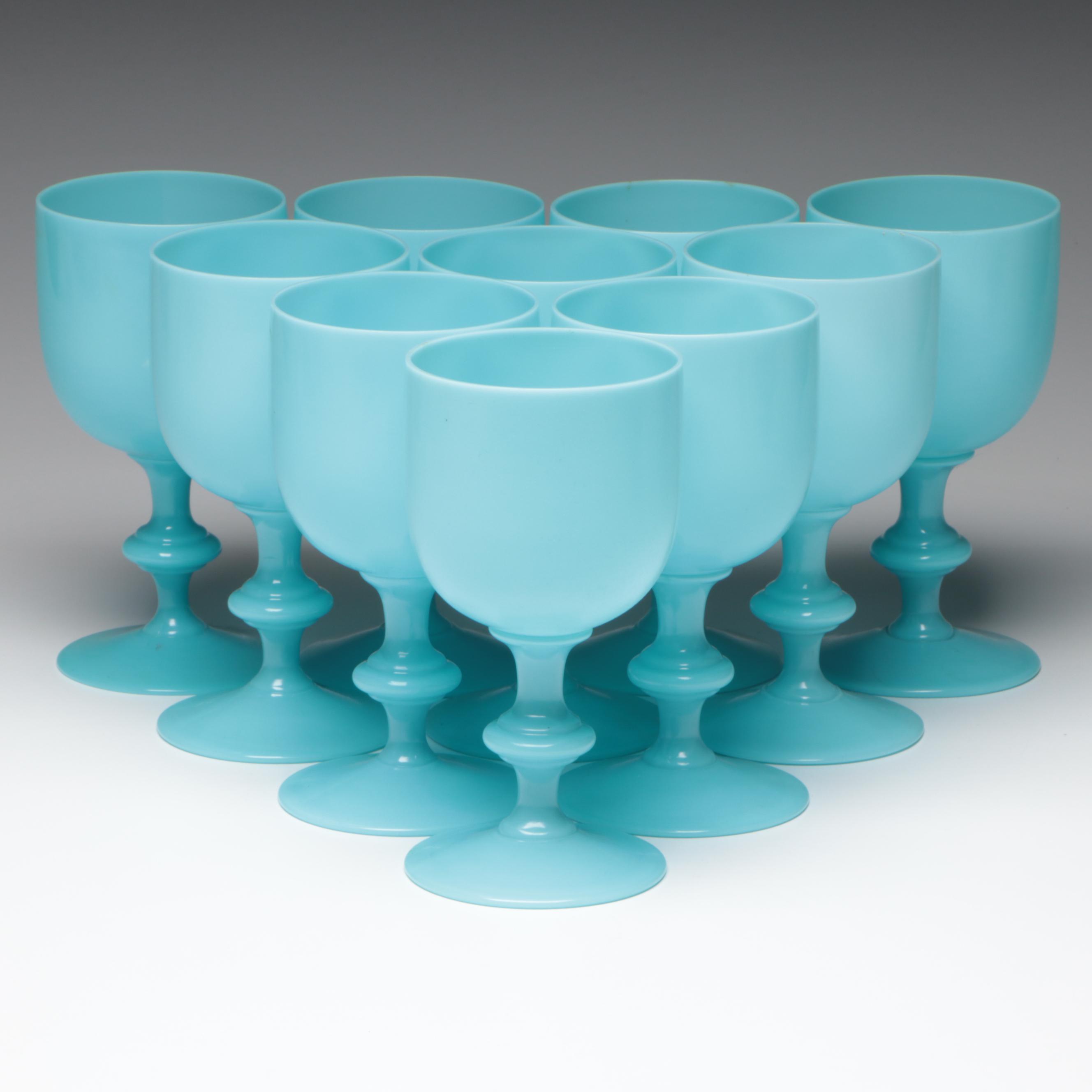 Portieux Vallerysthal Turquoise Opaline Crystal Water Goblets, Mid-20th ...