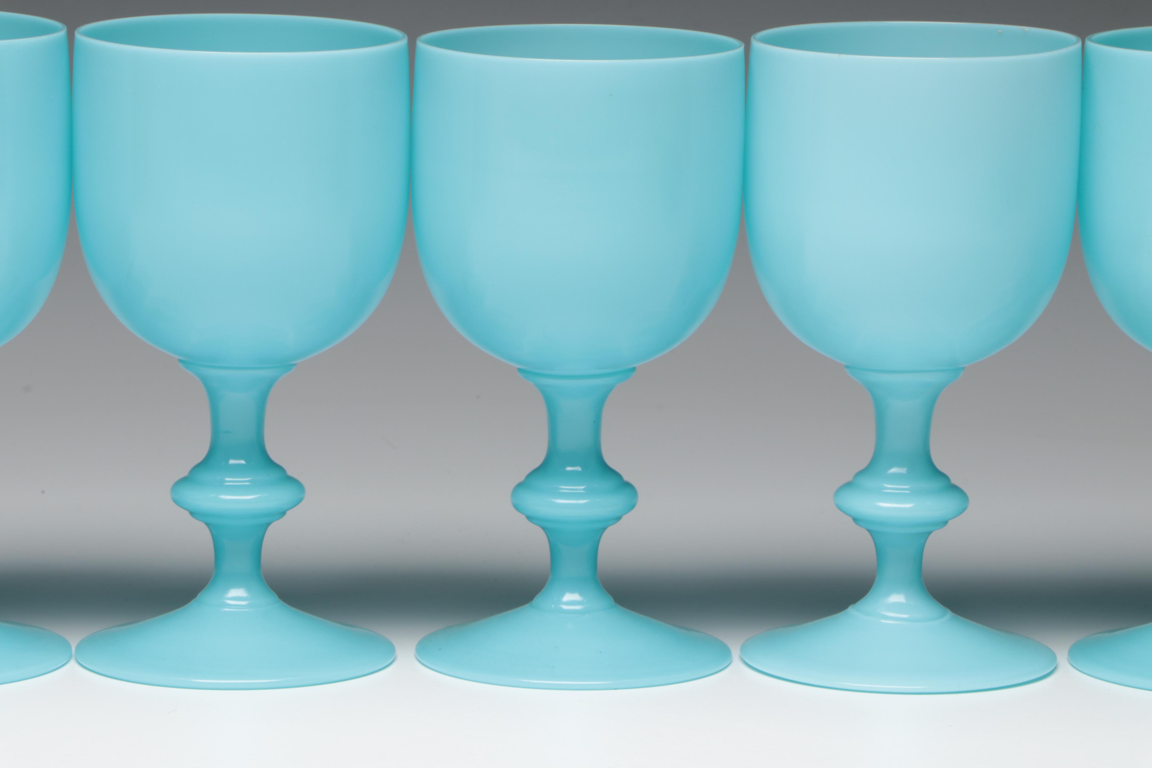 Portieux Vallerysthal Turquoise Opaline Crystal Water Goblets, Mid-20th ...