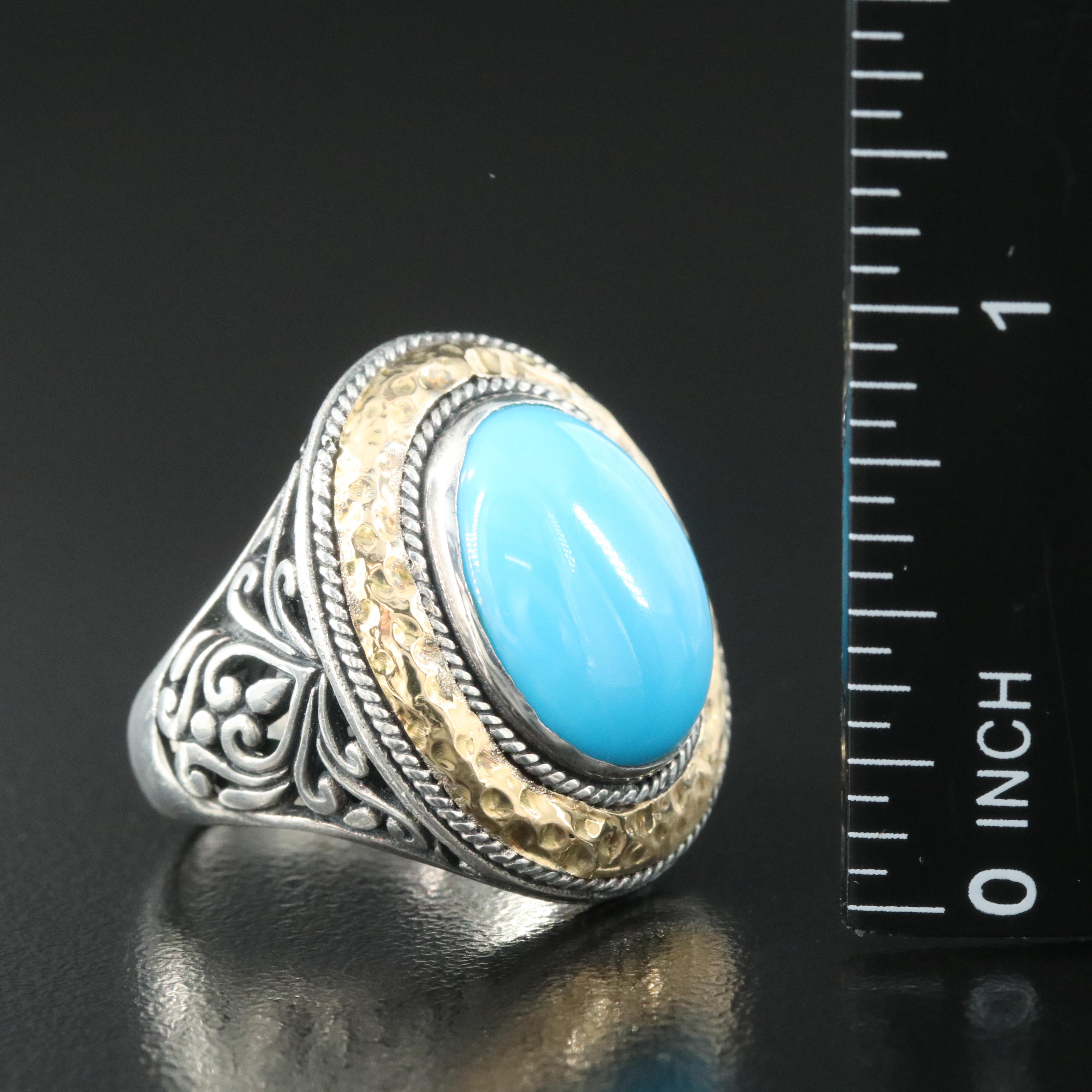 Sterling Turquoise Scrollwork Ring with 18K Accents | EBTH