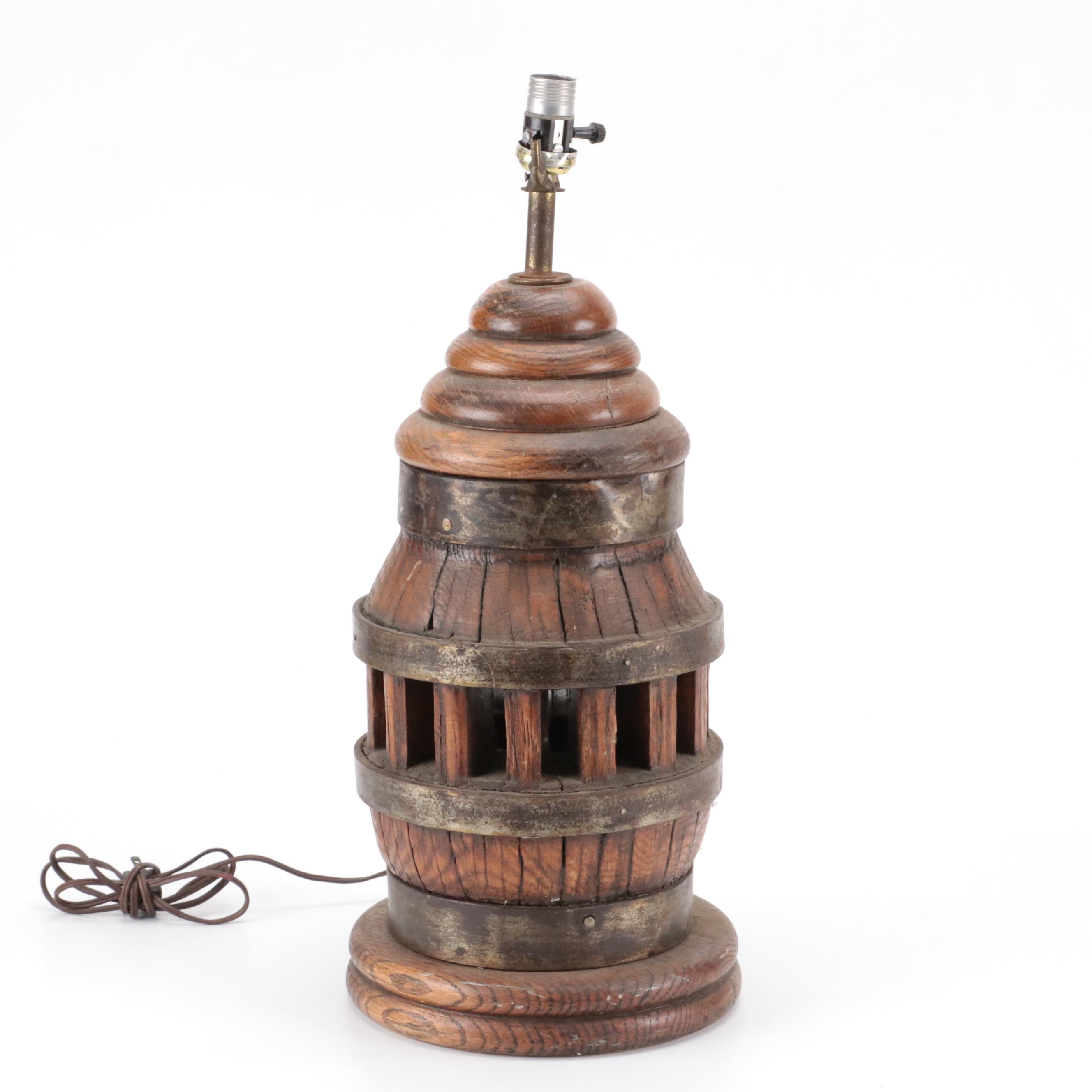 Antique Oak Wagon Hub Converted to Table Lamp, Mid-20th Century | EBTH