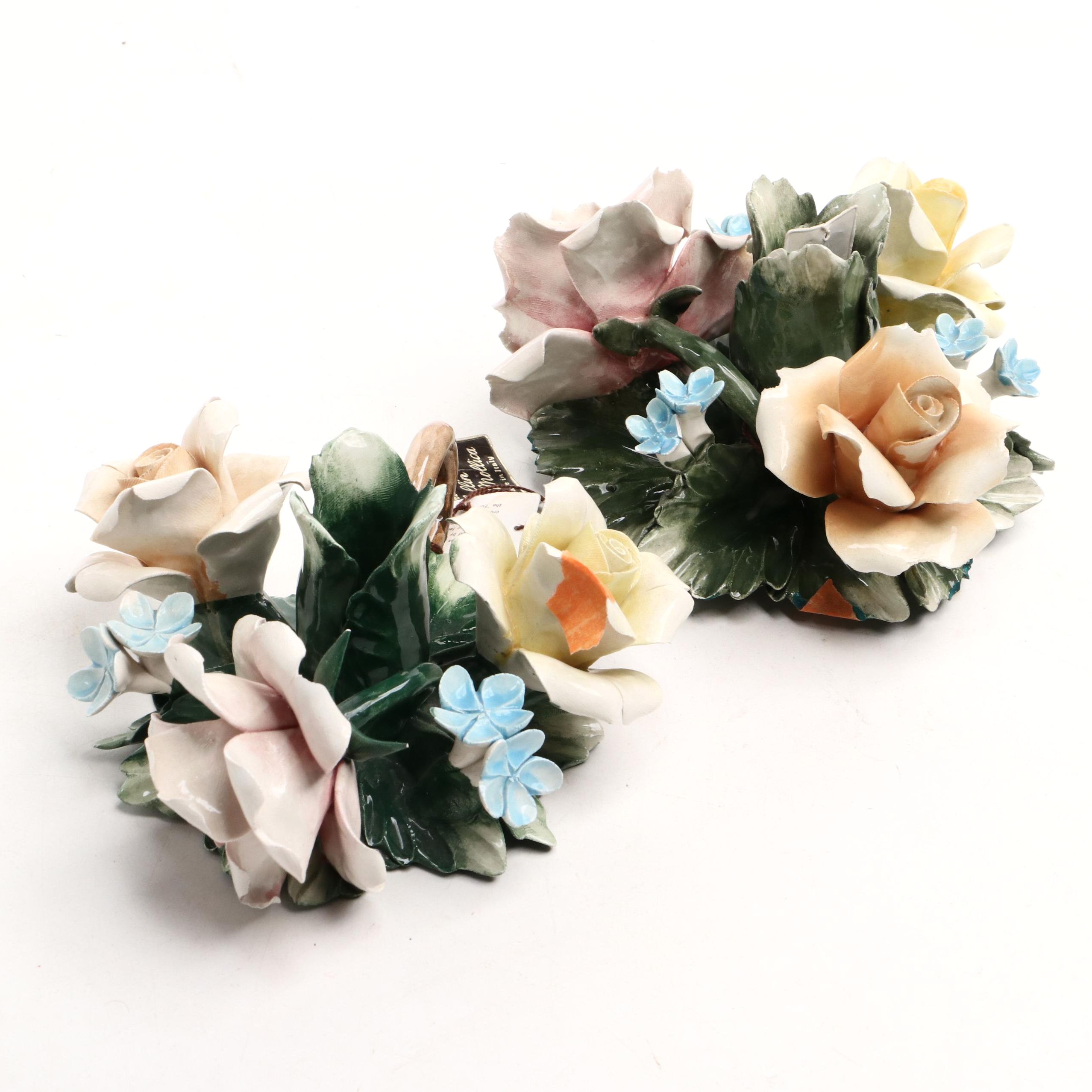 Italian Capodimonte Fullin Mollica Hand-Crafted Majolica Floral Candle ...