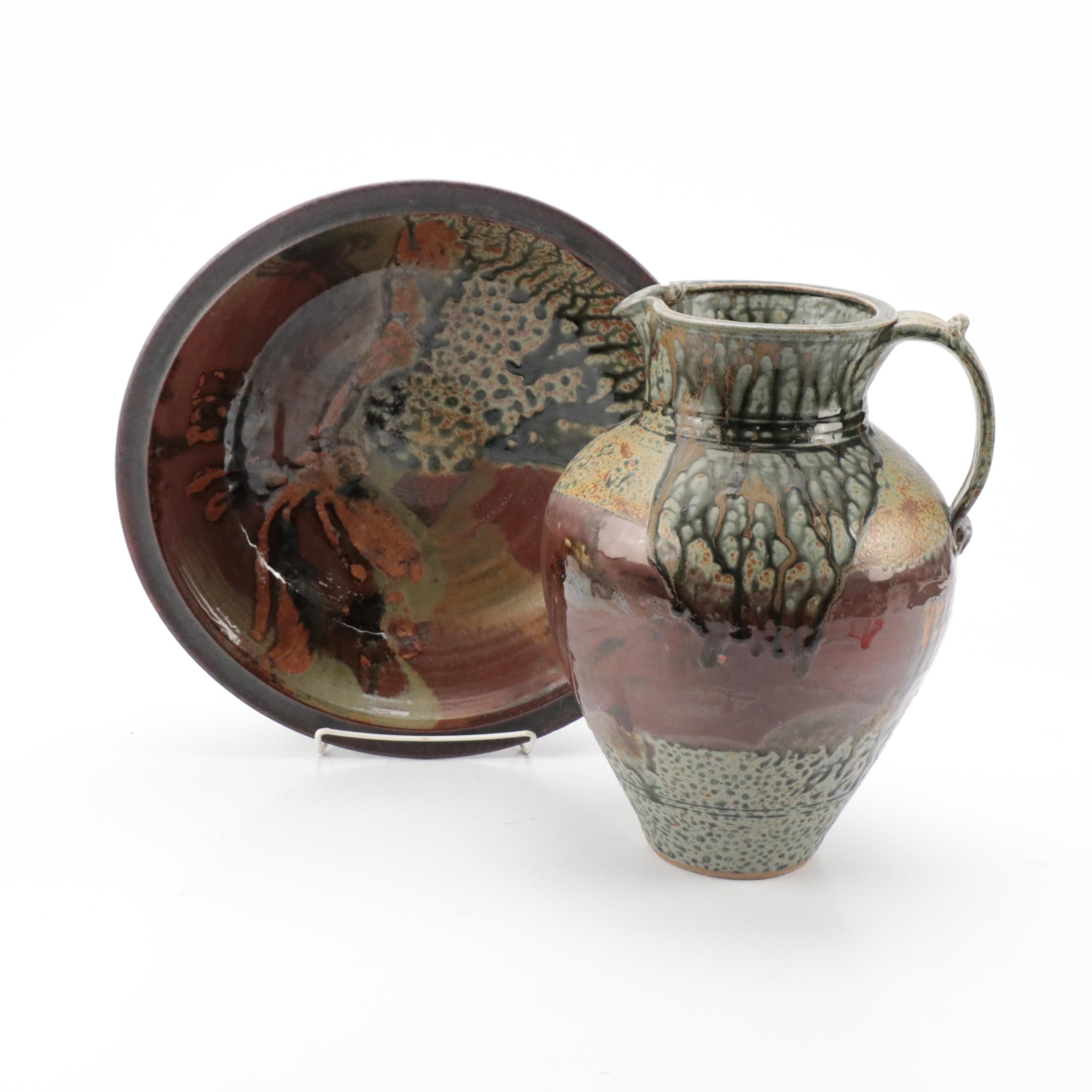 Robert Hasselle Hand Thrown and Glazed Pottery Bowl and Pitcher ...