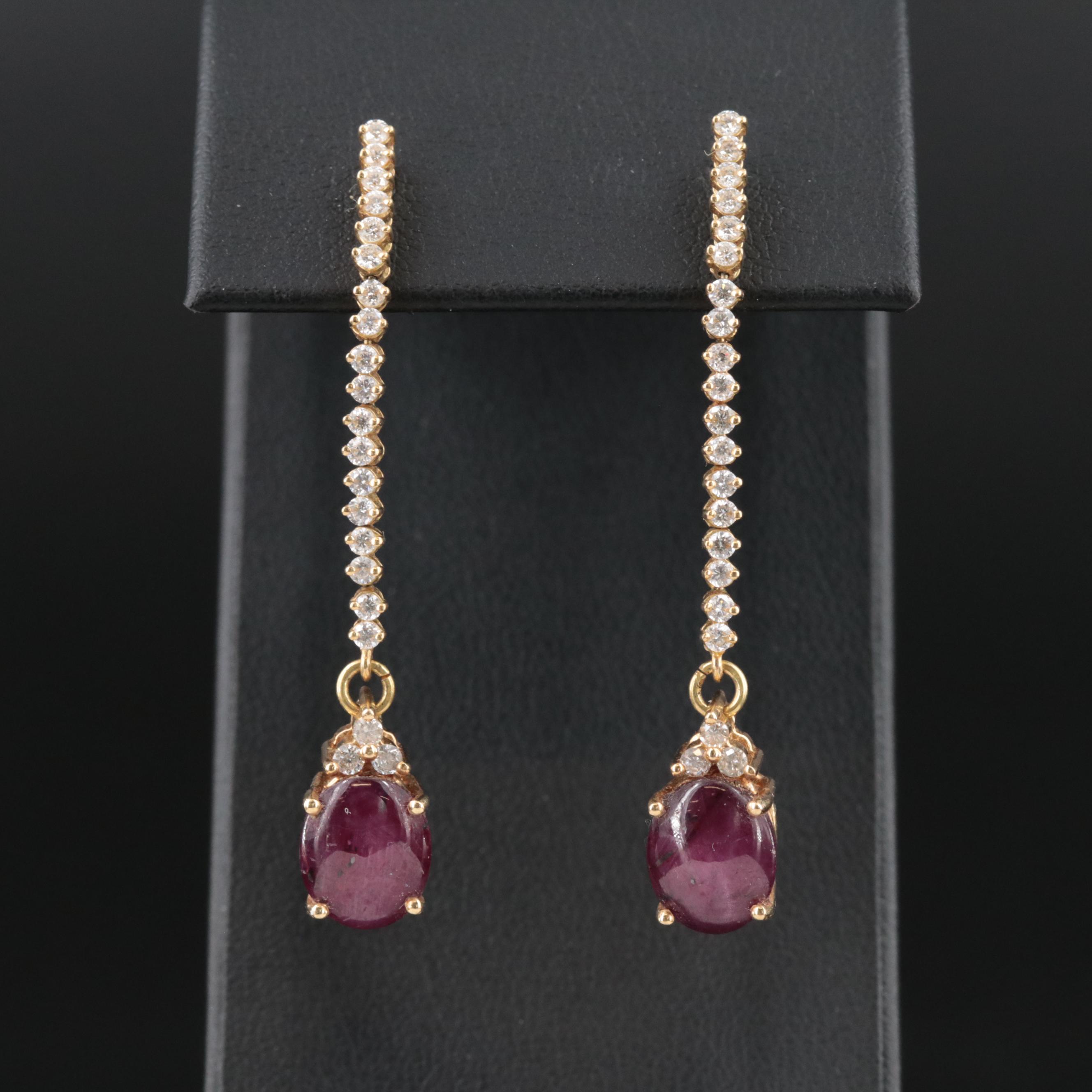 18K Star Ruby and Diamond Drop Earrings | EBTH