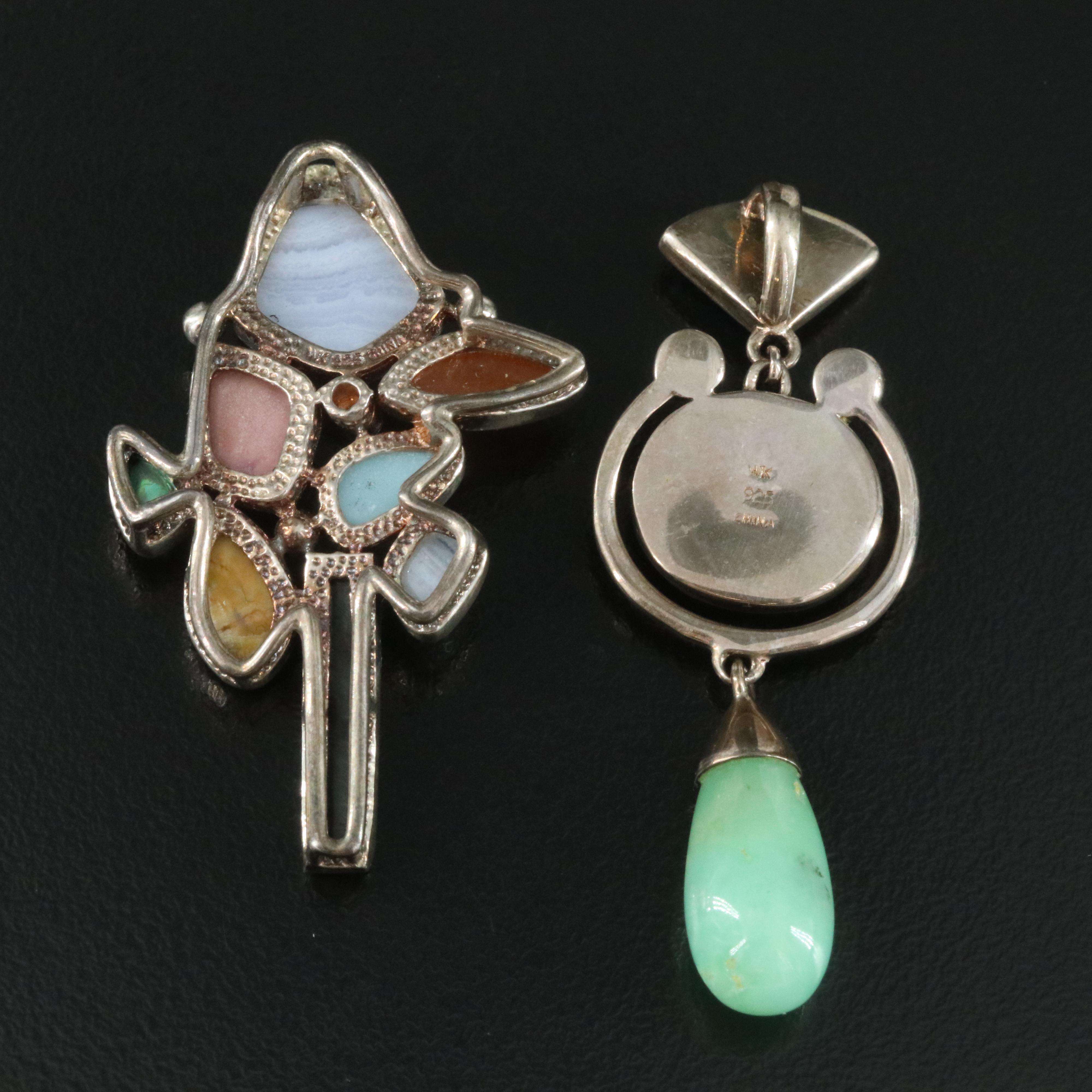 Whitney Kelly Sterling Pendants Including Lace Agate, Abalone and Opal ...