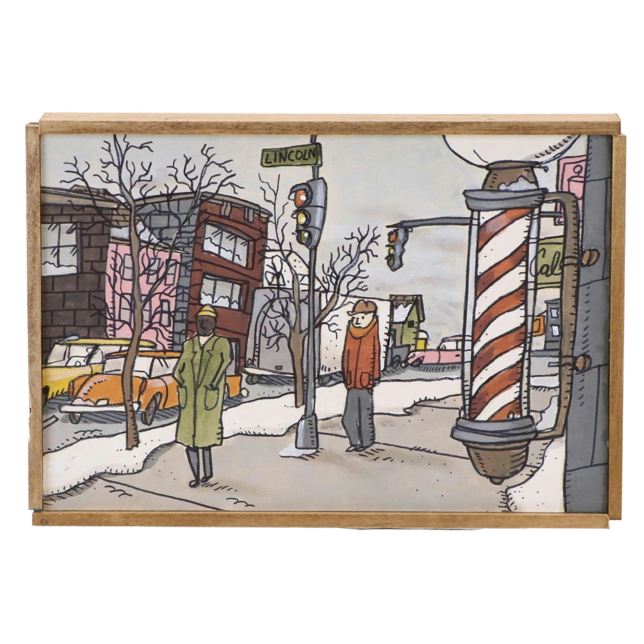 Aaron Wooten Stylized Cityscape Acrylic Painting "Lincoln Avenue," 2024 ...