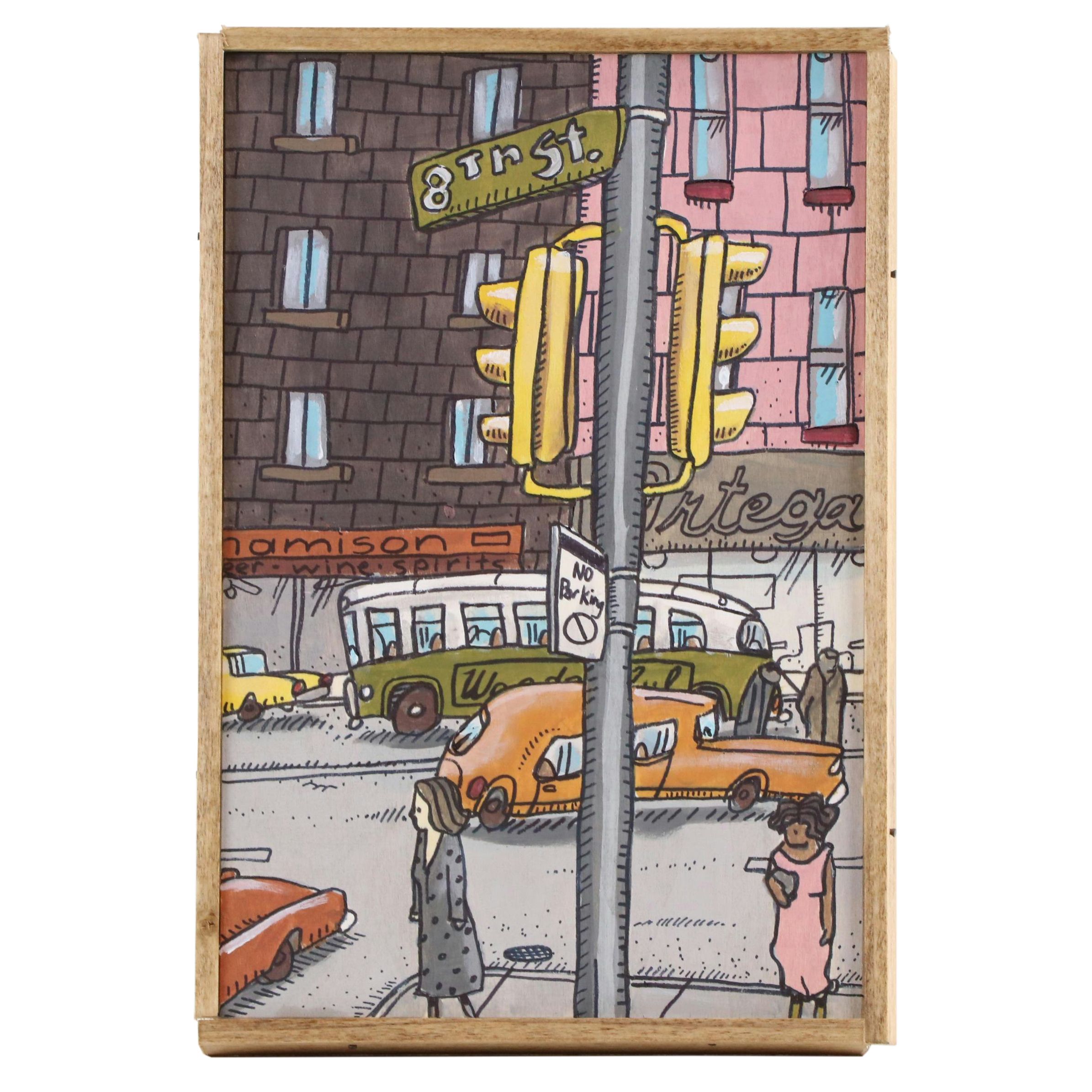 Aaron Wooten Stylized Cityscape Acrylic Painting "8th Street," 2024 ...