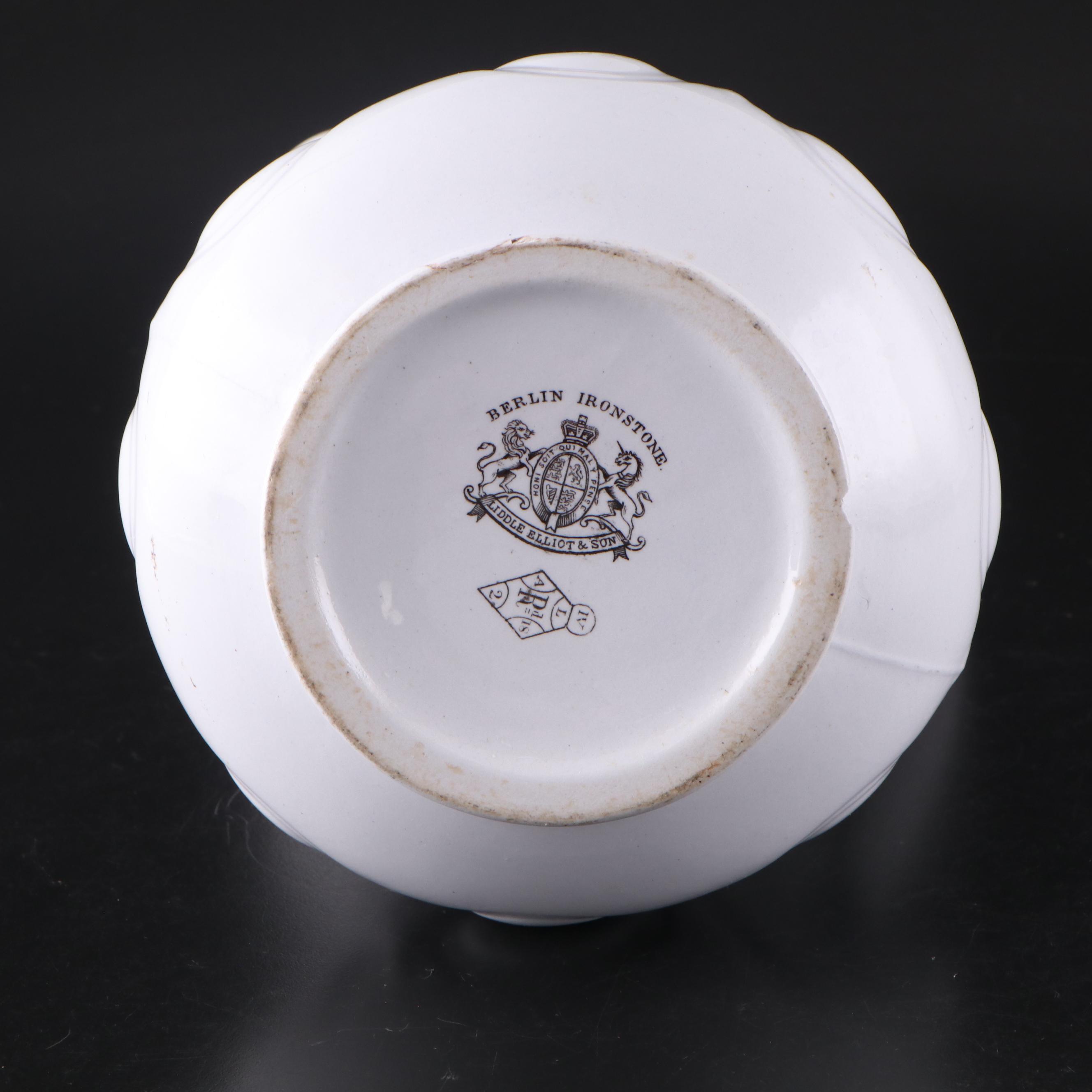 Liddle Elliot & Son "Berlin Ironstone" Pitcher and Basin, Mid-19th ...