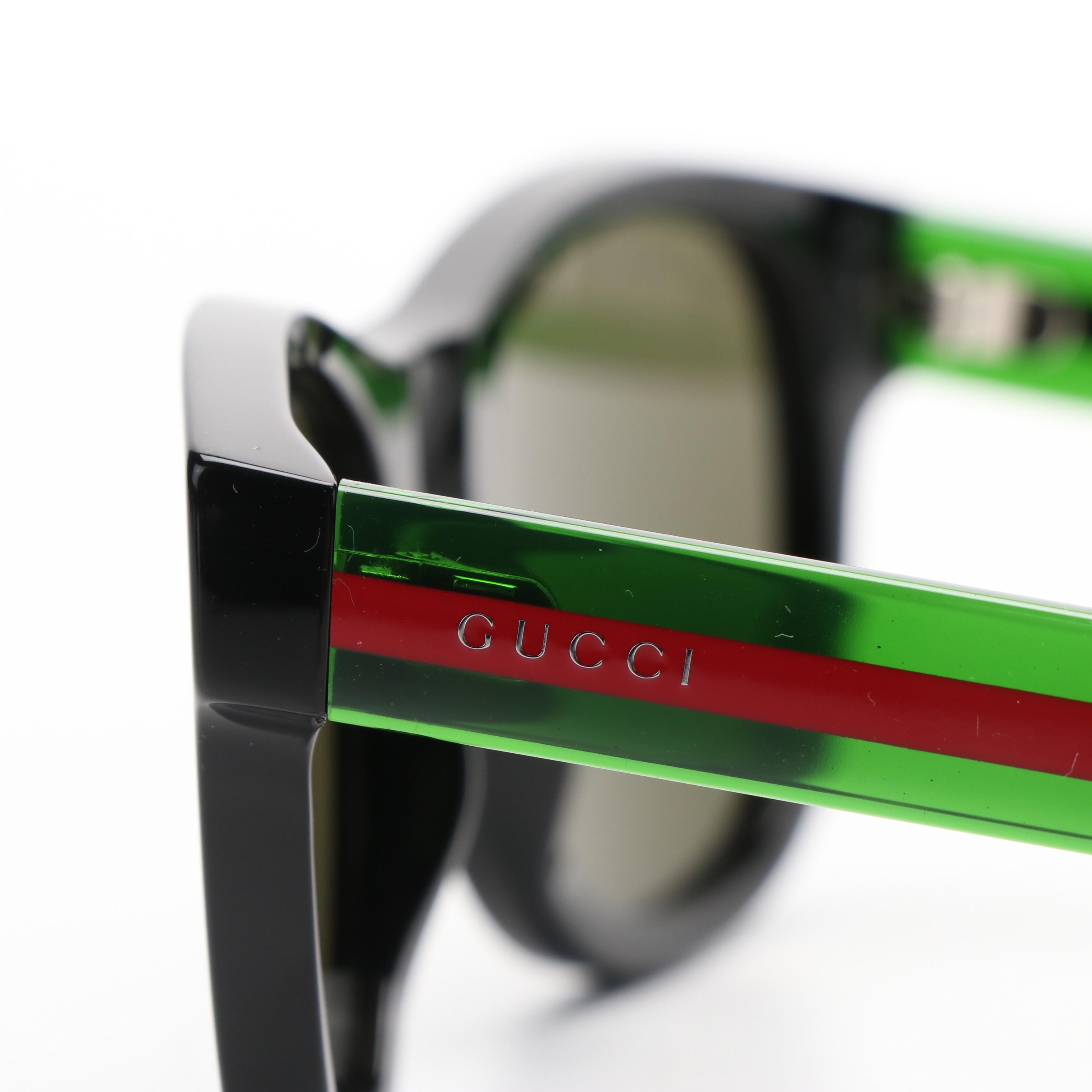 Gucci GG0003SN Wayfarer Sunglasses in Black and Green with Red Stripe ...