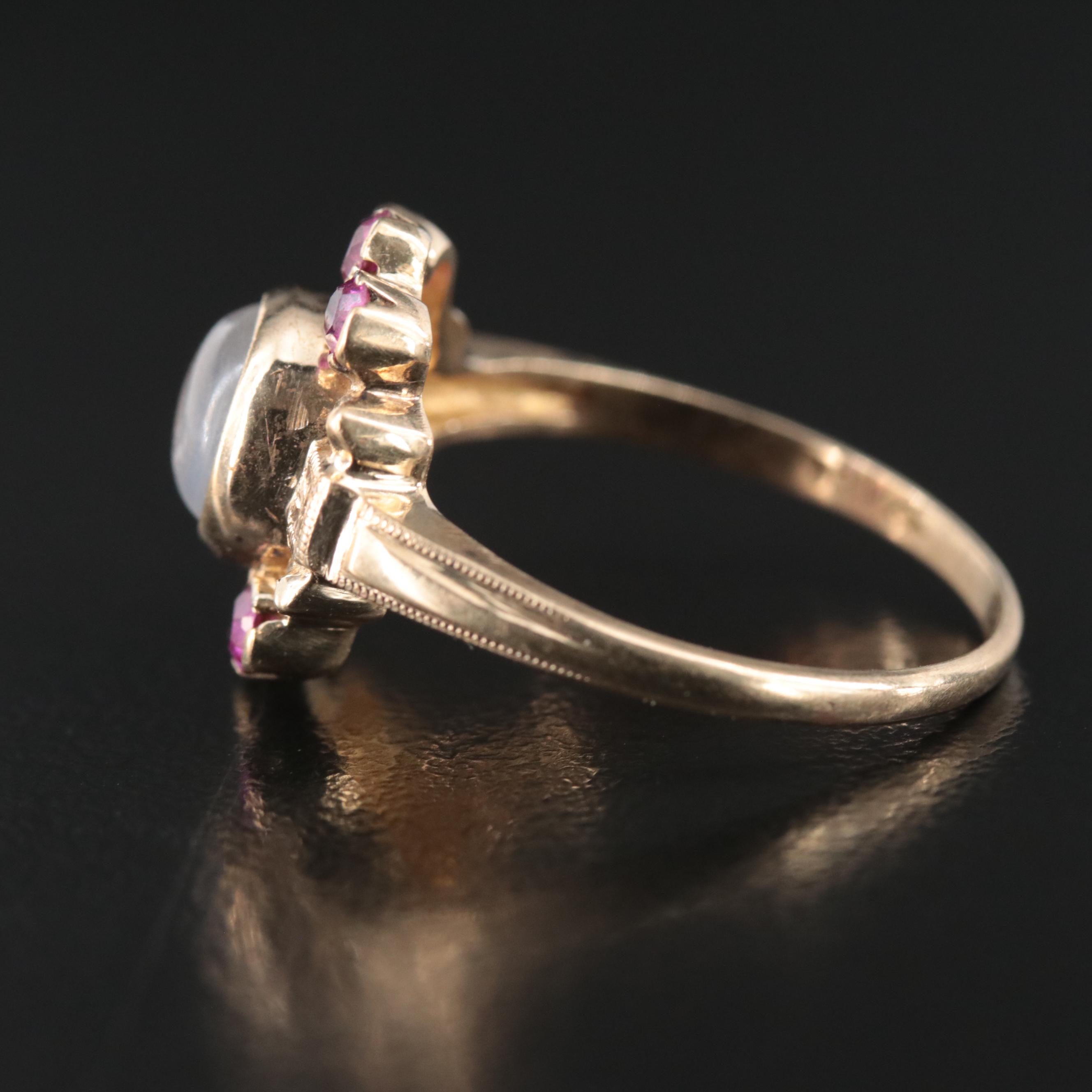 Vintage 10K Rainbow Moonstone and Ruby Ring | EBTH