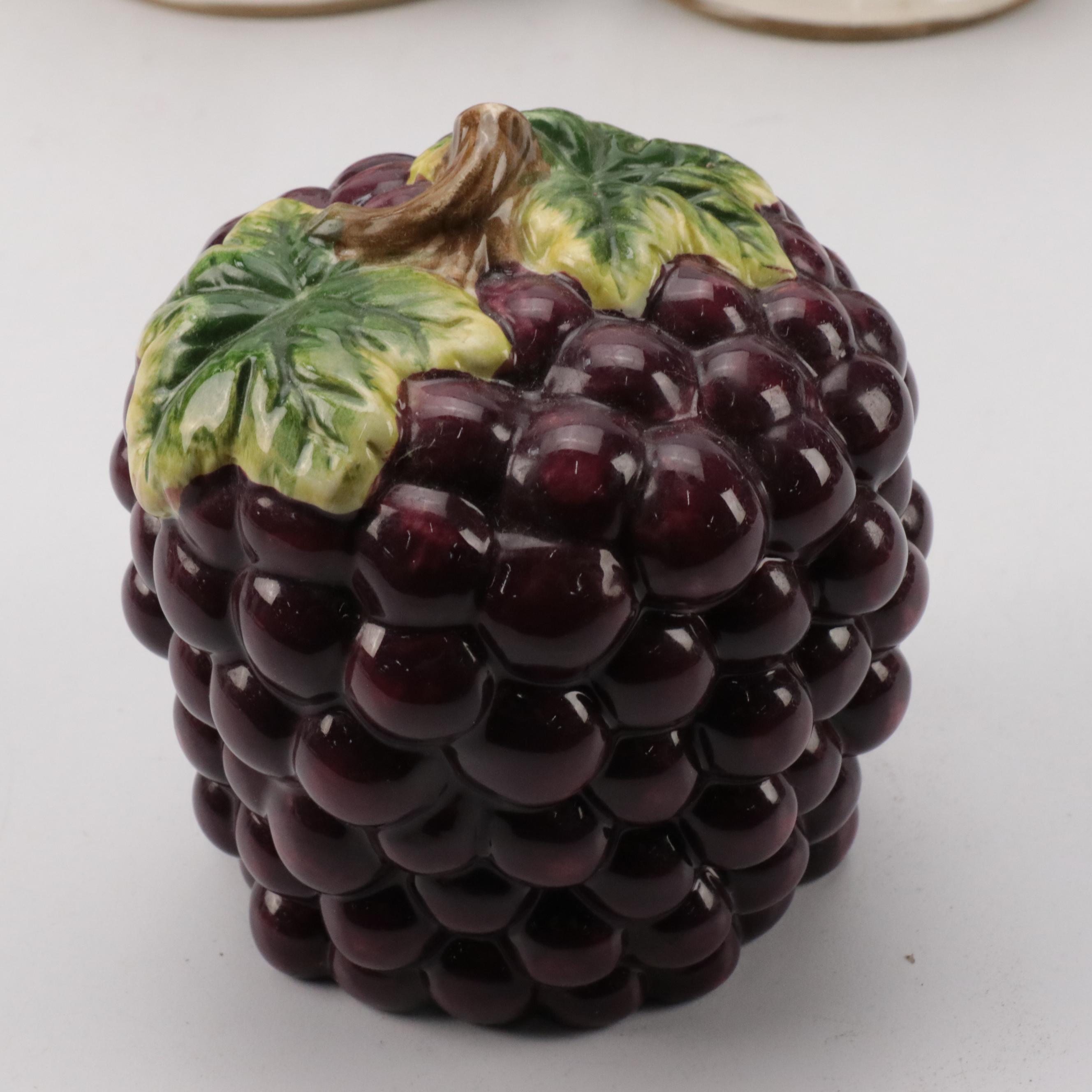 Majolica Style Grape Patterned Canister Set and Other Decor | EBTH