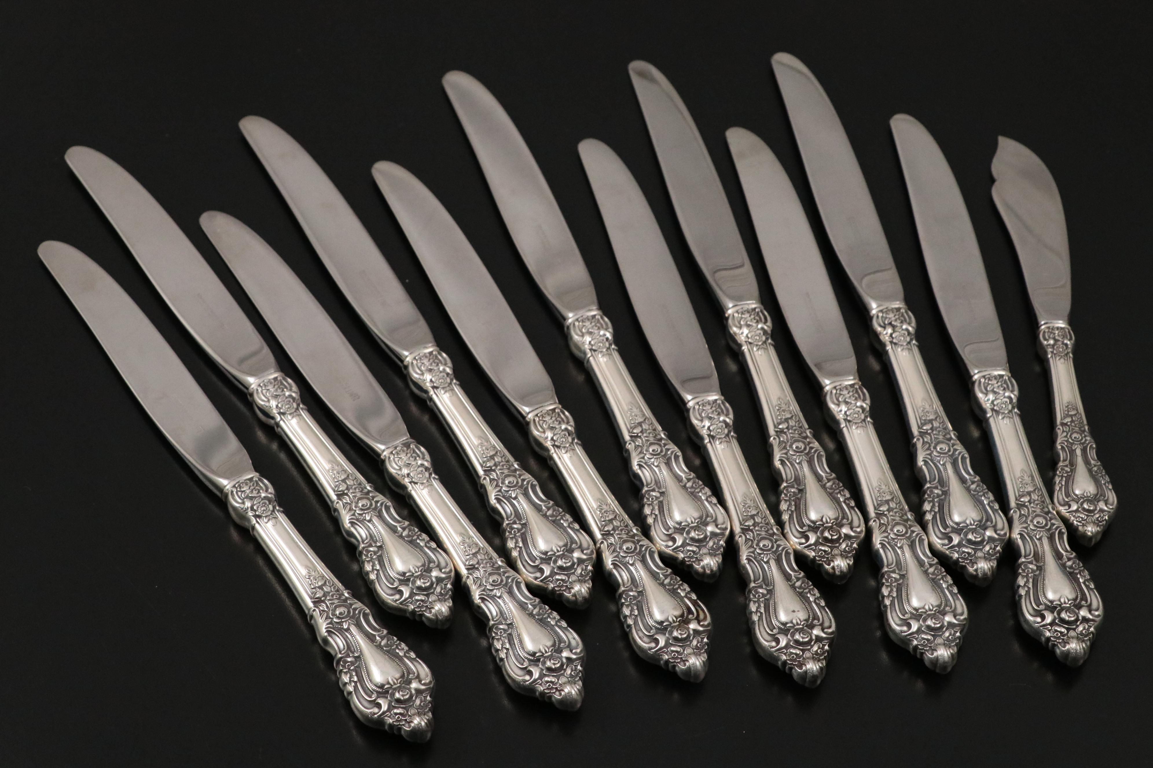 Lunt "Eloquence" Sterling Handled Dinner Knives and Master Butter Knife ...