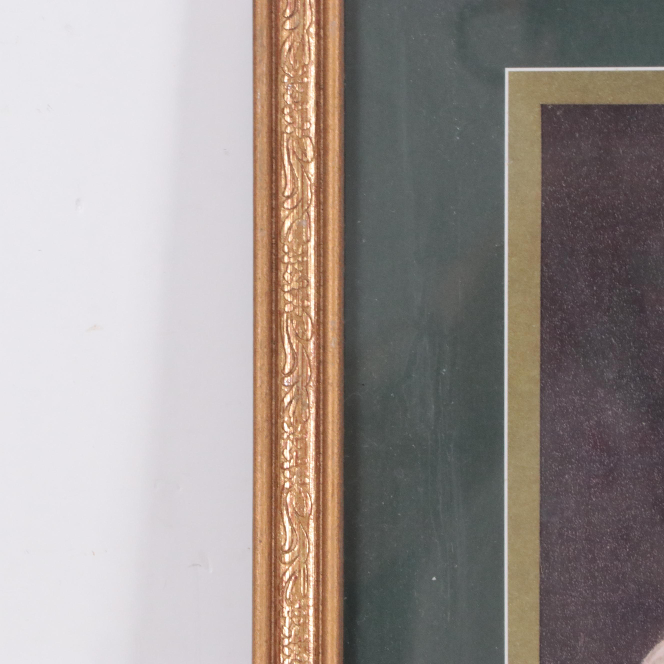 Offset Lithograph of Young Girl With Flower Bouquet and Envelope | EBTH