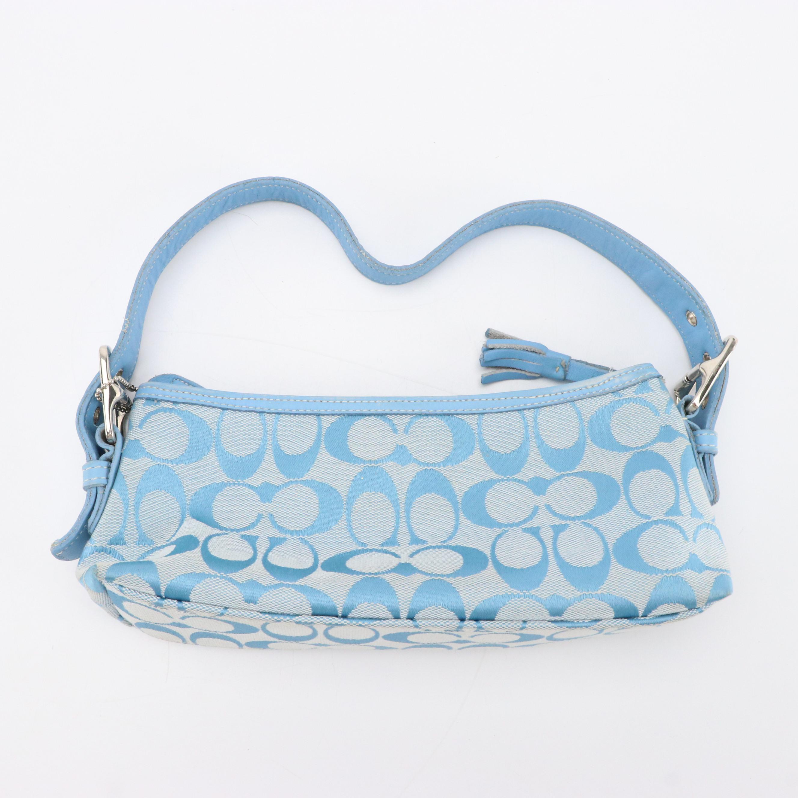 Coach Sky Blue Signature Canvas Baguette Shoulder Bag, Grey Kelsey 2 ...