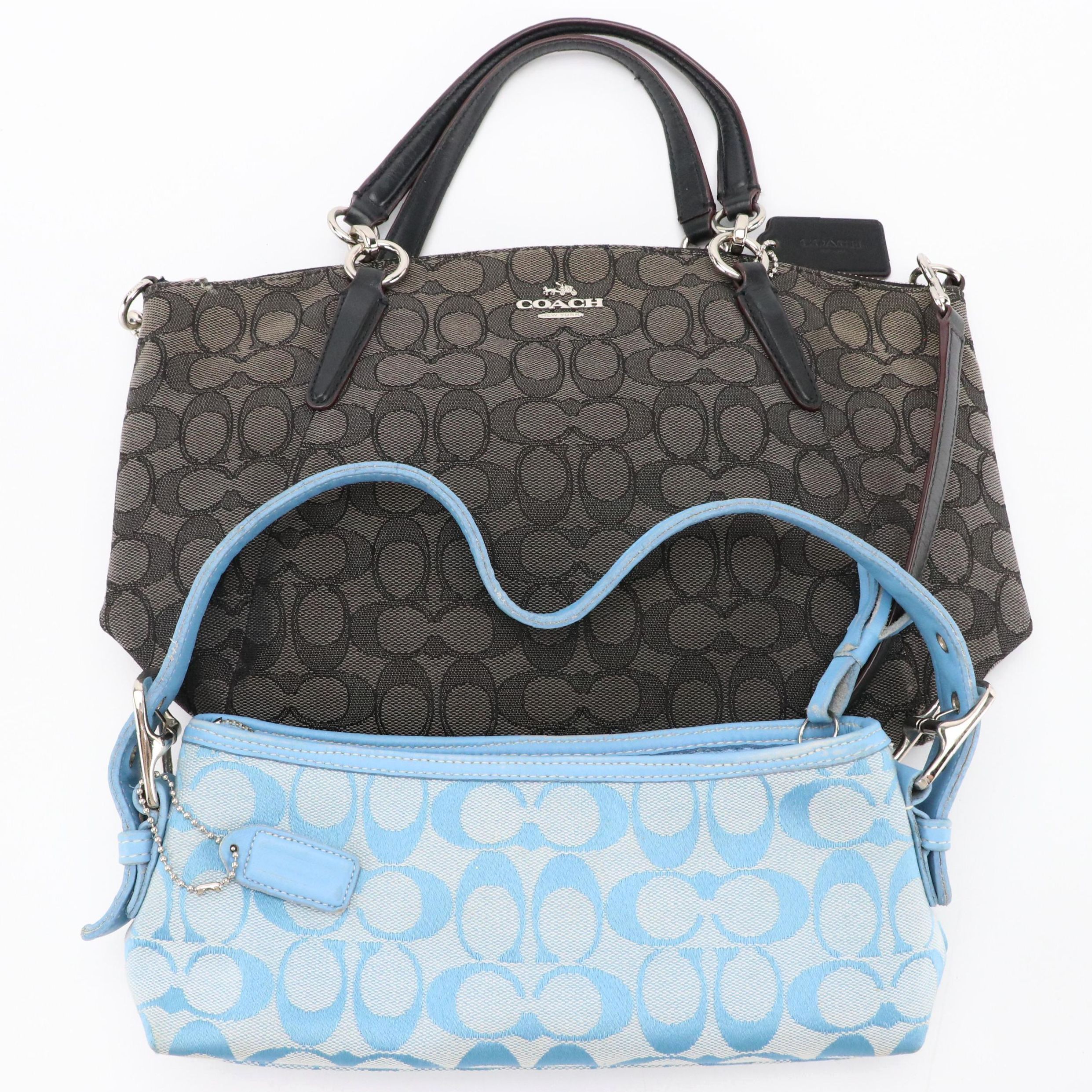 Coach Sky Blue Signature Canvas Baguette Shoulder Bag, Grey Kelsey 2 ...