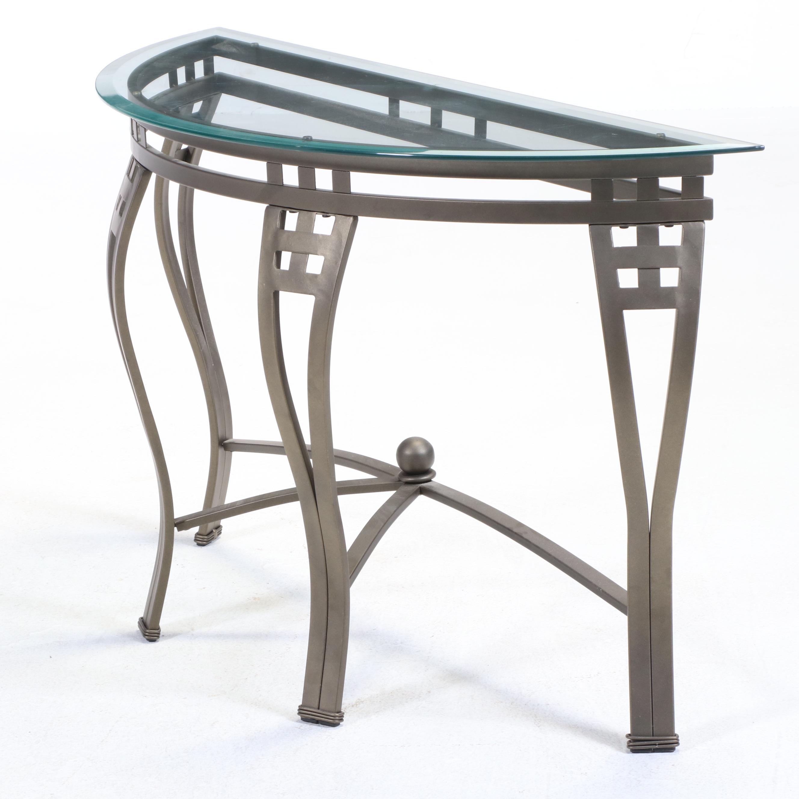 Bronze-Patinated Metal and Glass Top Demilune Console Table | EBTH