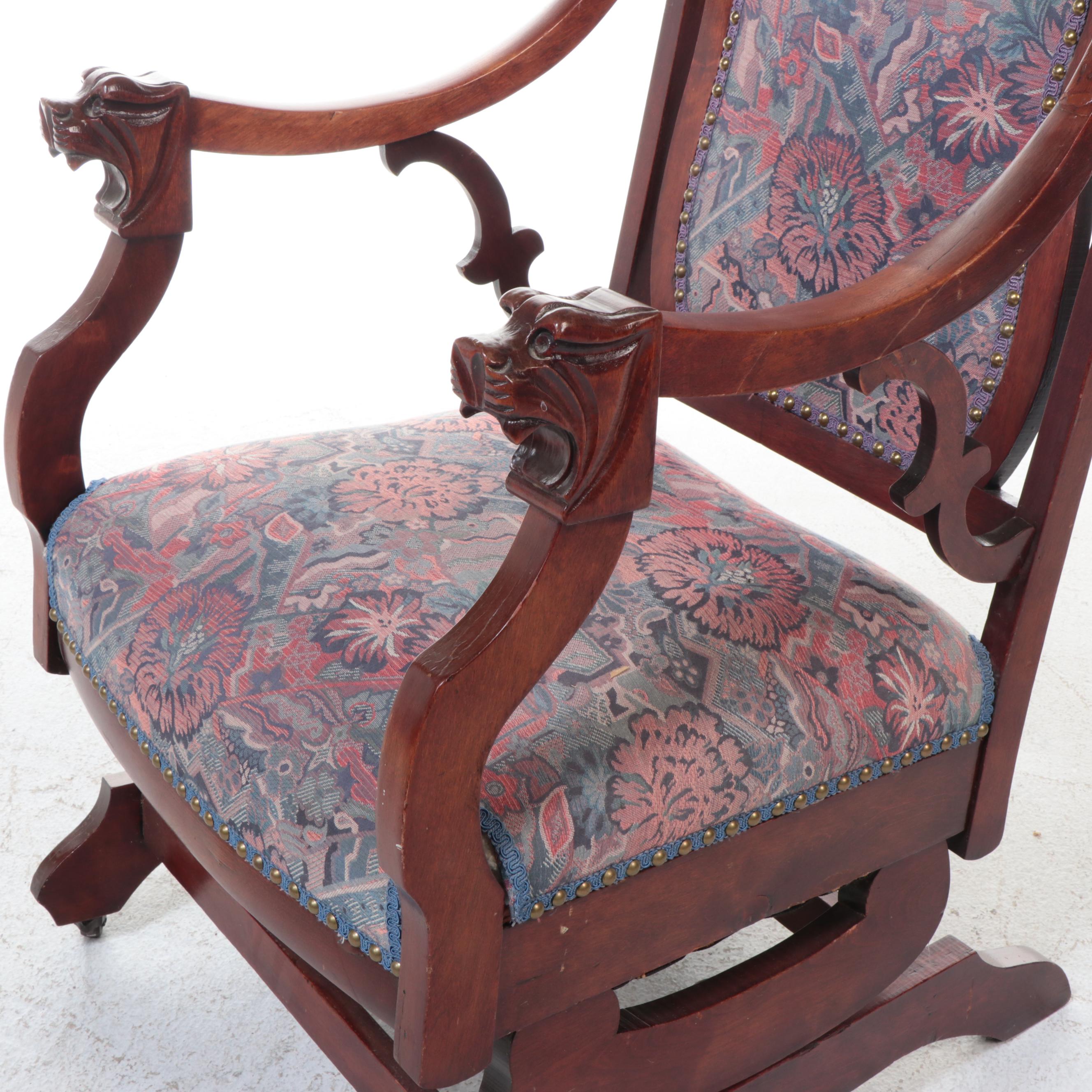 Three-Piece Late Victorian Birch Parlor Suite w/ Lion's Mask Handholds ...