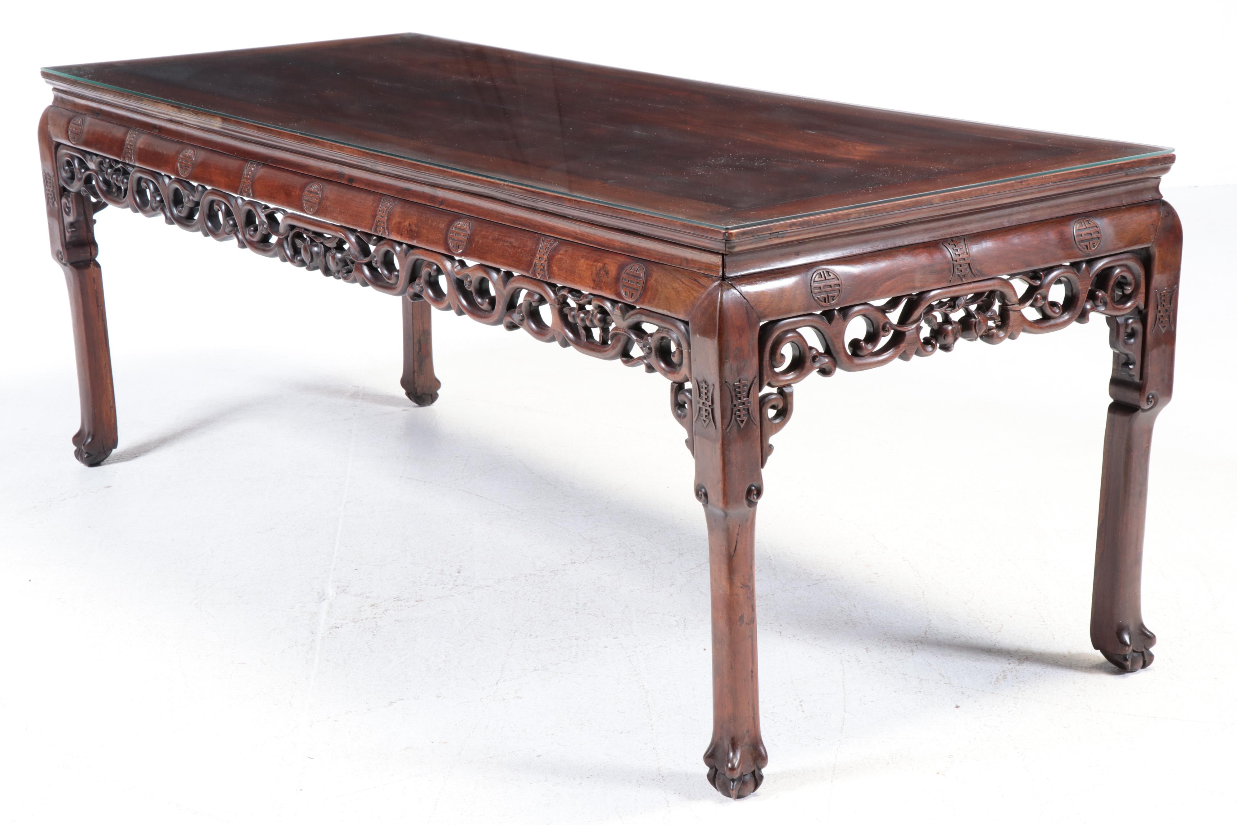 Large Chinese Carved Rosewood Table, Antique | EBTH