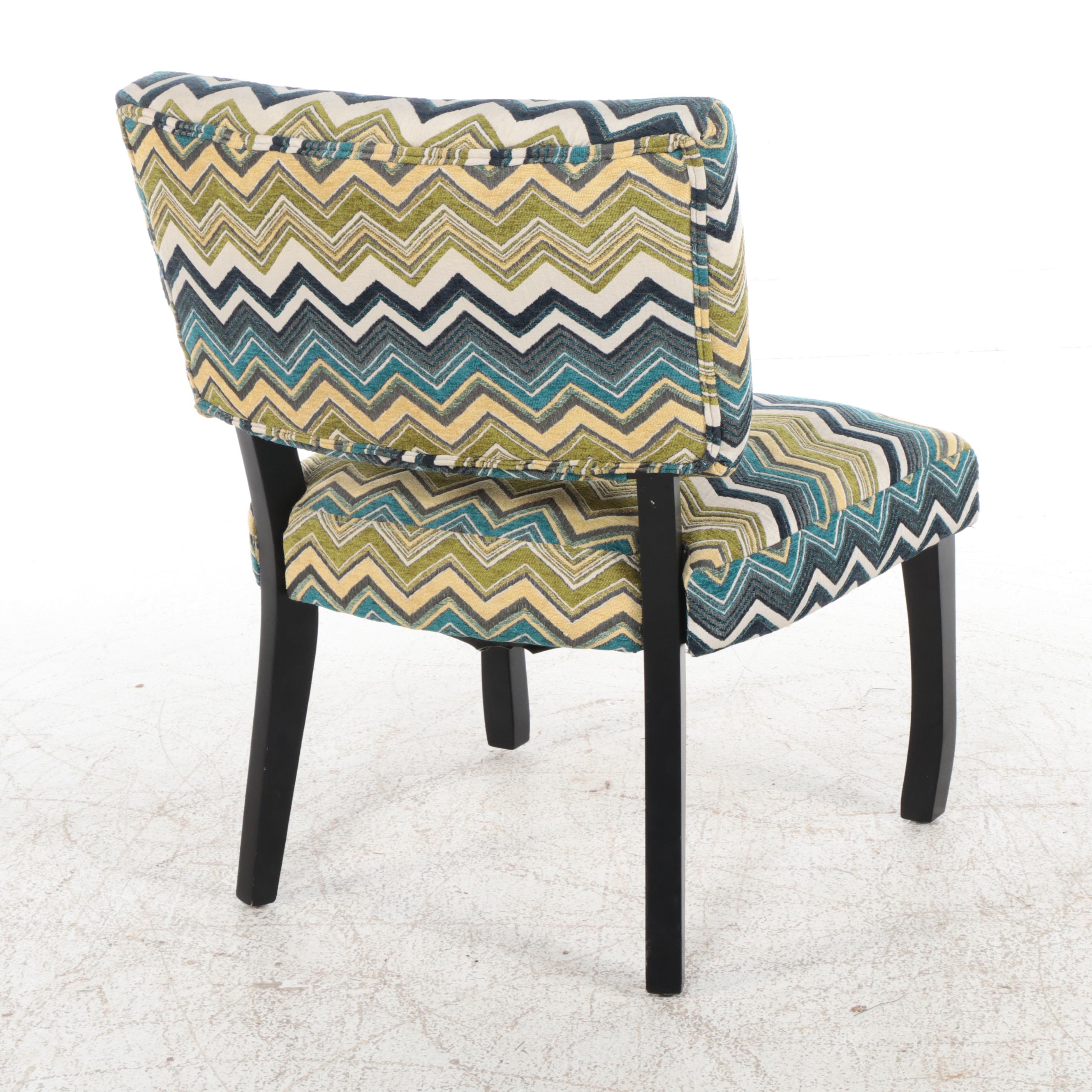 Pair of Powell Ebonized Side Chairs in Zigzag Upholstery | Everything But The House