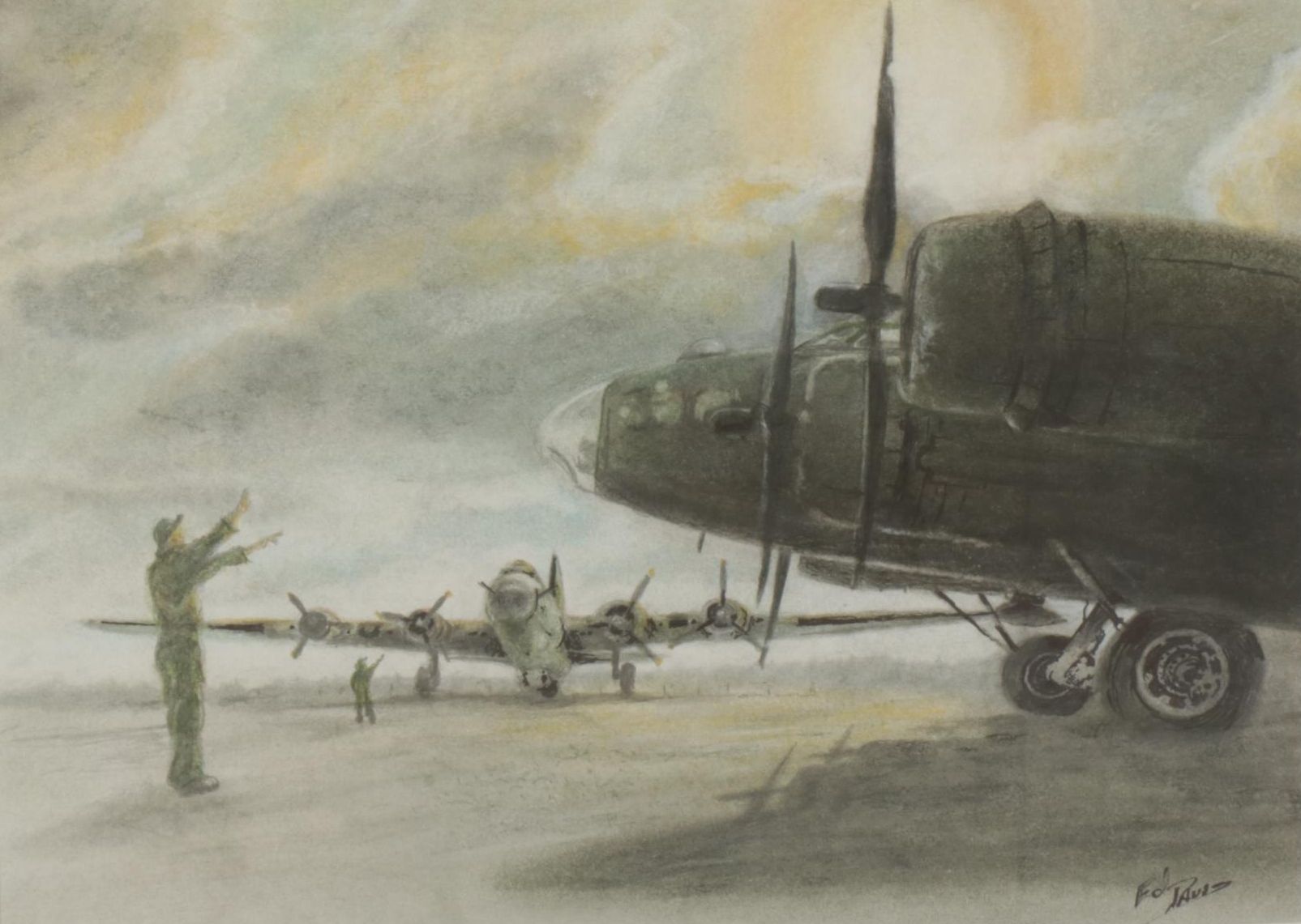 Ed Davis Graphite Drawing of Military Airfield | Everything But The House