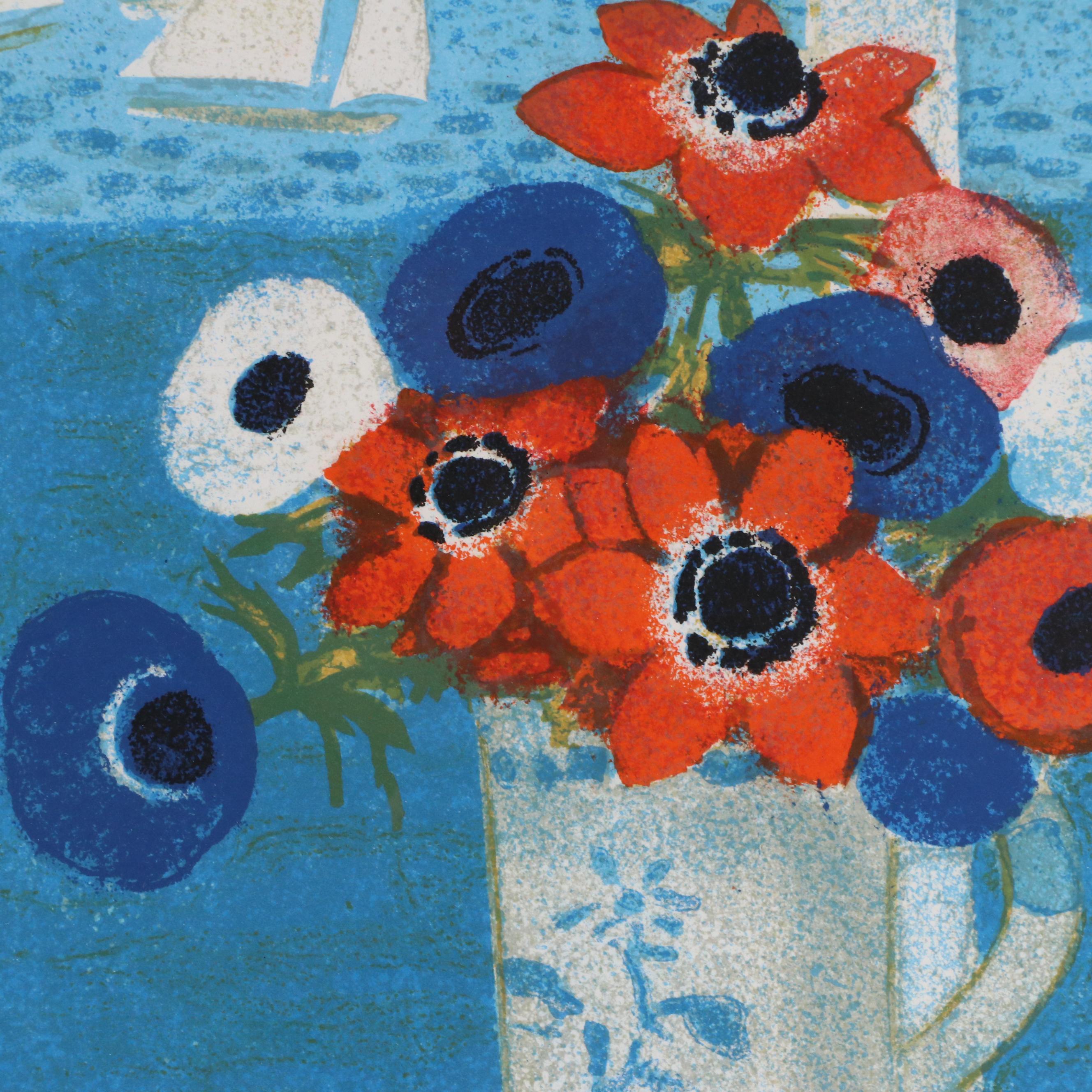 Yves Ganne Color Lithograph "Flowers and Fruit in Front of the Window ...