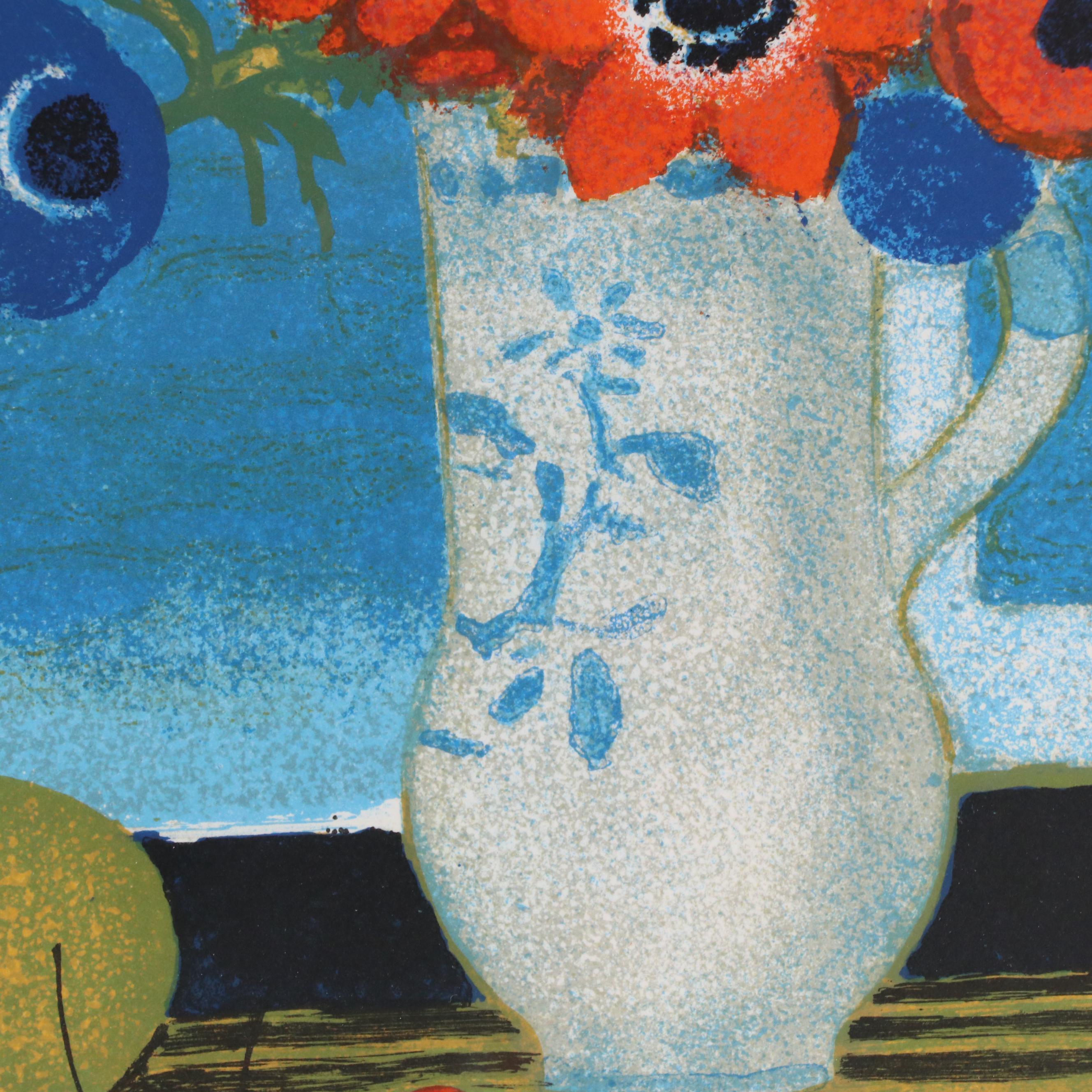 Yves Ganne Color Lithograph "Flowers and Fruit in Front of the Window ...