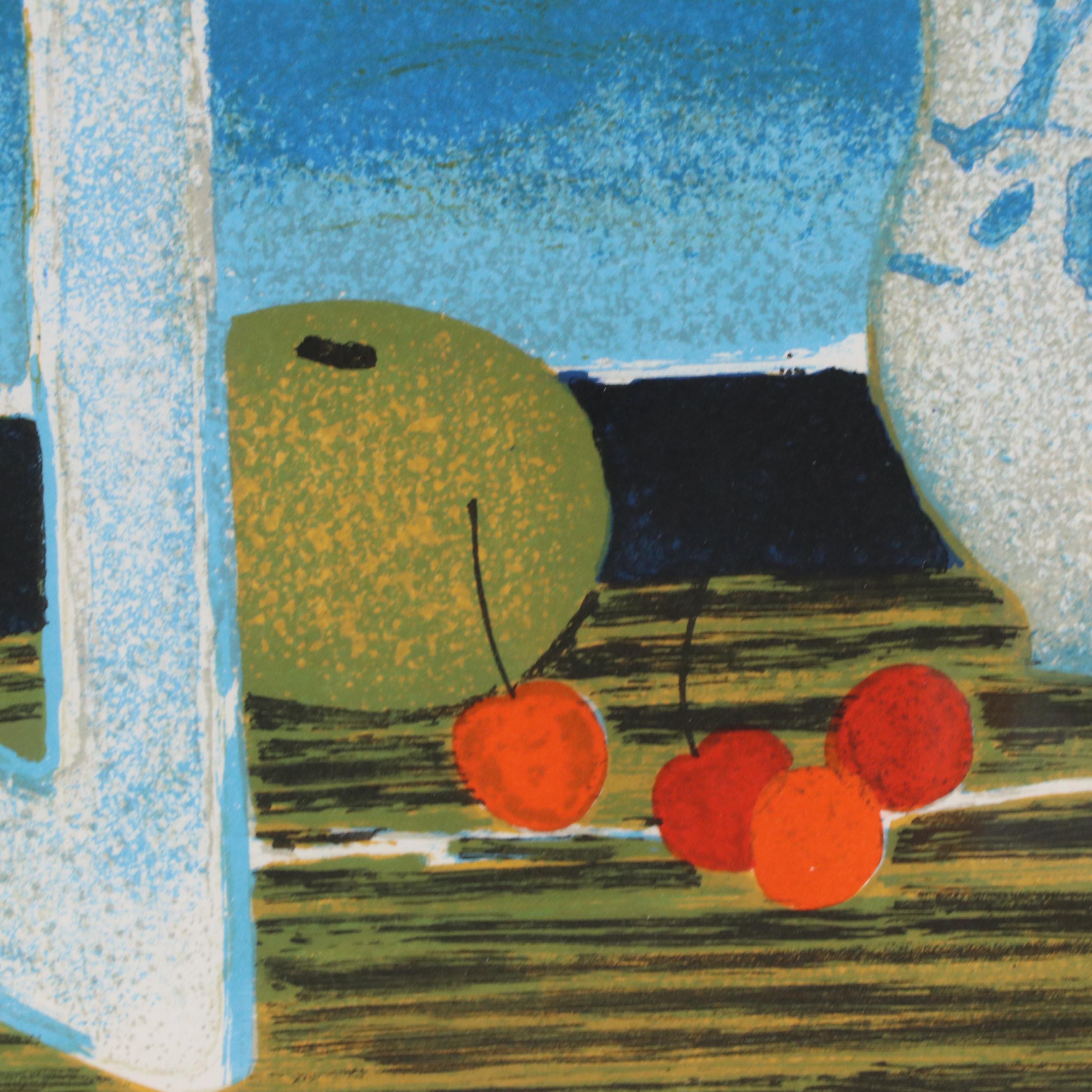 Yves Ganne Color Lithograph "Flowers and Fruit in Front of the Window ...
