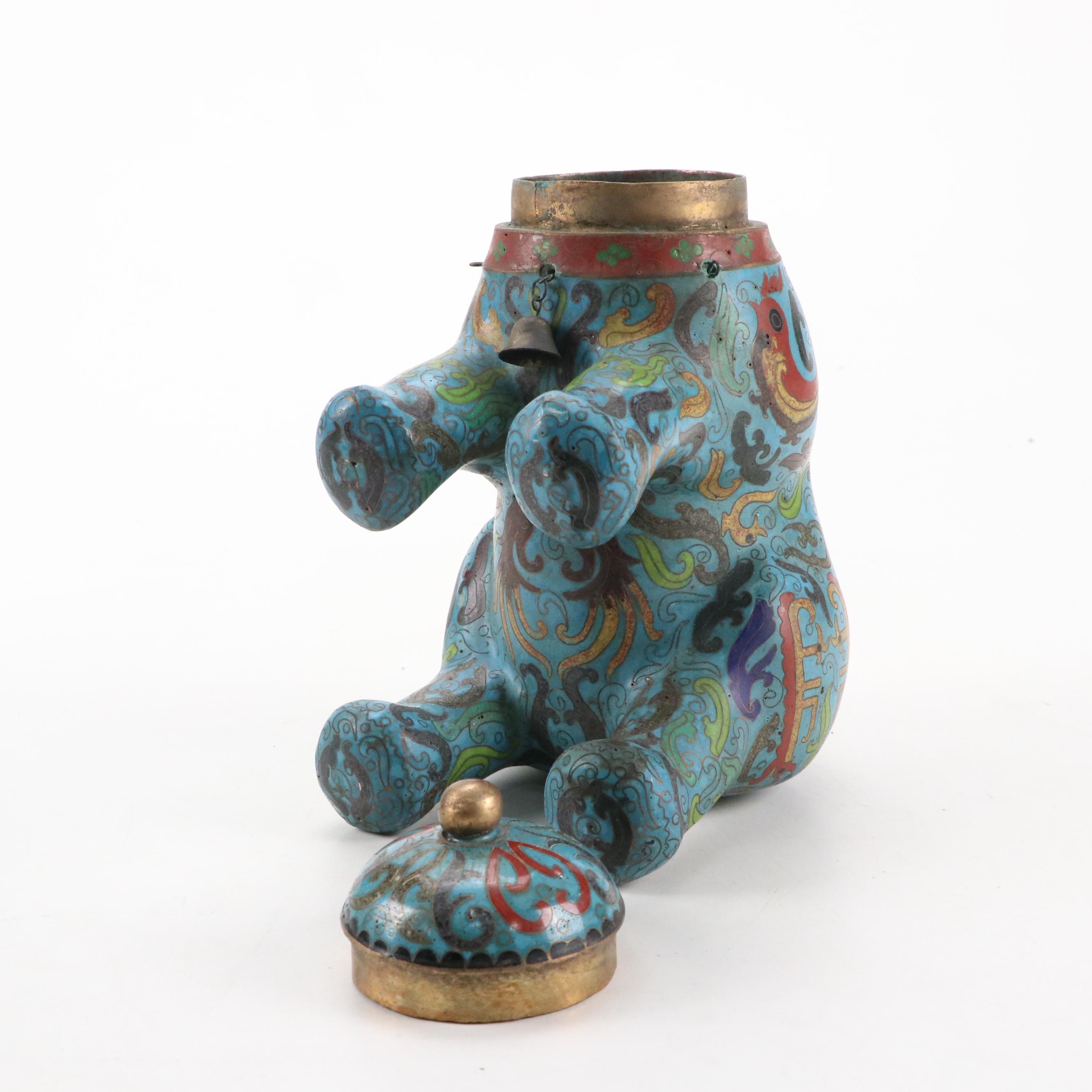 Chinese Cloisonné Figural Elephant Ginger Jar | EBTH
