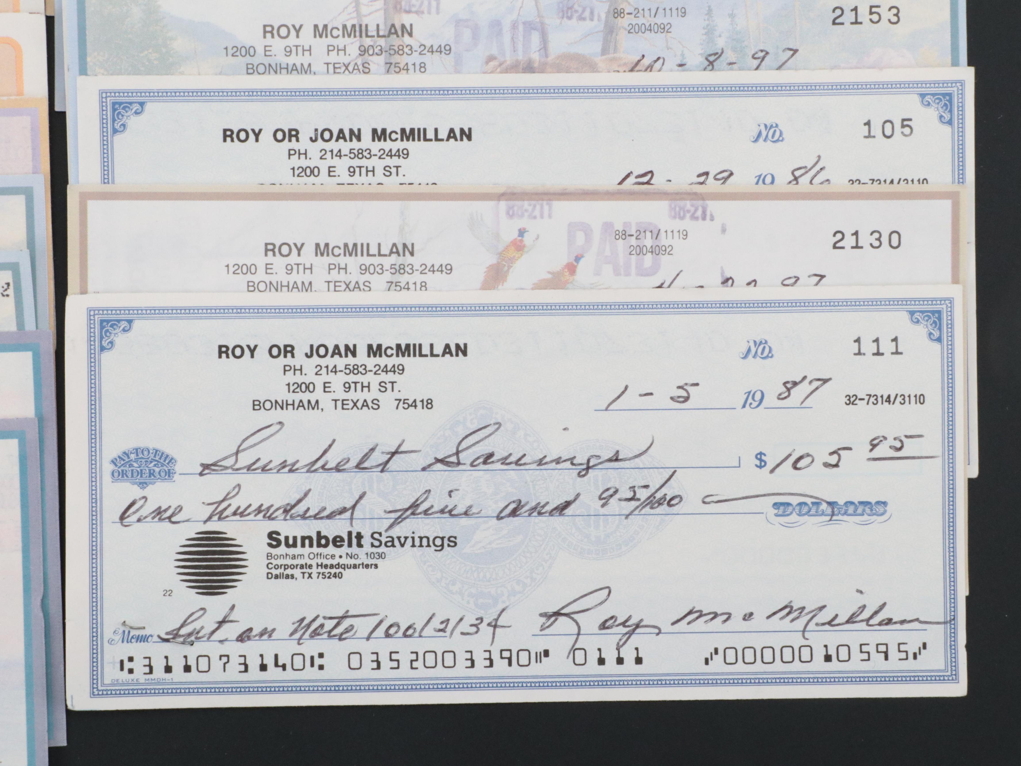 Roy McMillan Signed Personal Checks, Late 20th Century | EBTH