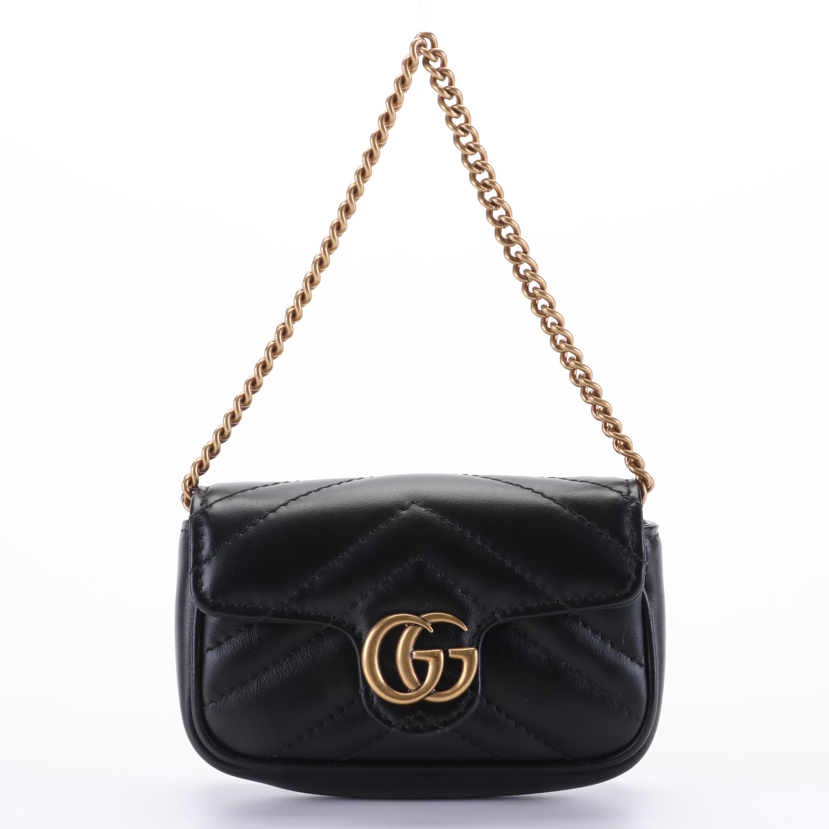 Gucci Mini Black Calfskin Matelasse GG Coin Purse on Chain | EBTH
