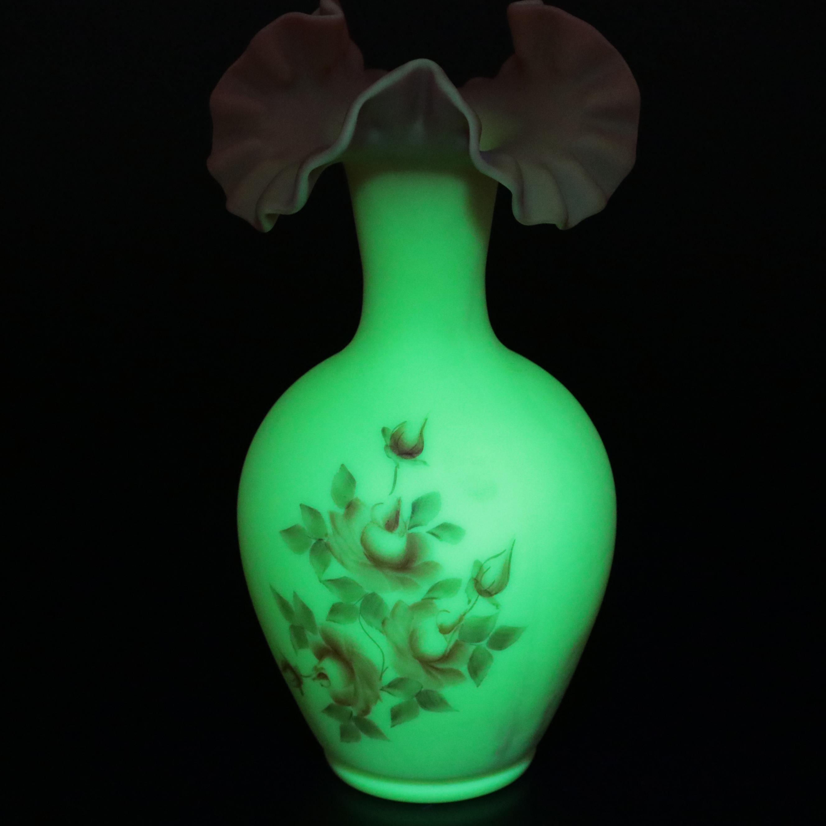 Fenton Hand-Painted Burmese Glass Vases | EBTH