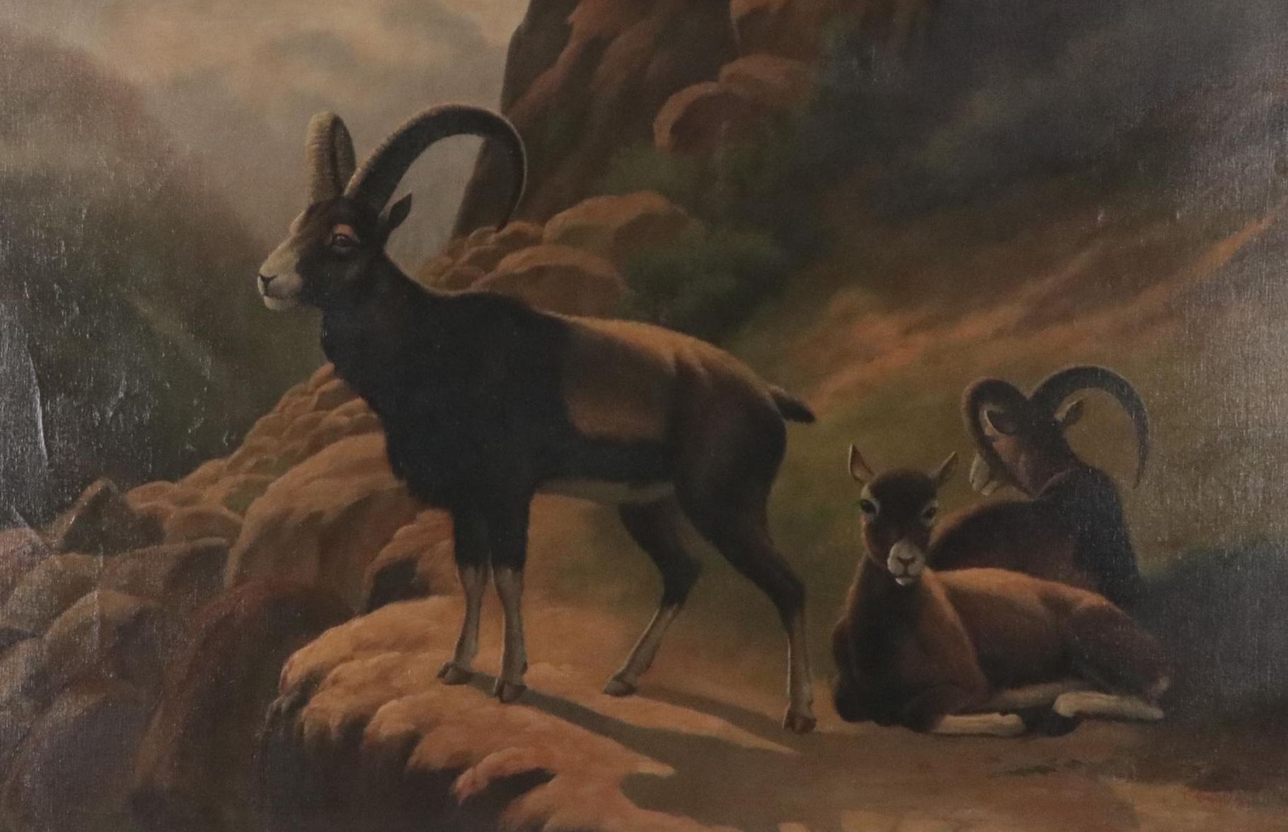 Oil Painting of Ibex in Mountain Landscape After Georges Frédéric Rötig ...