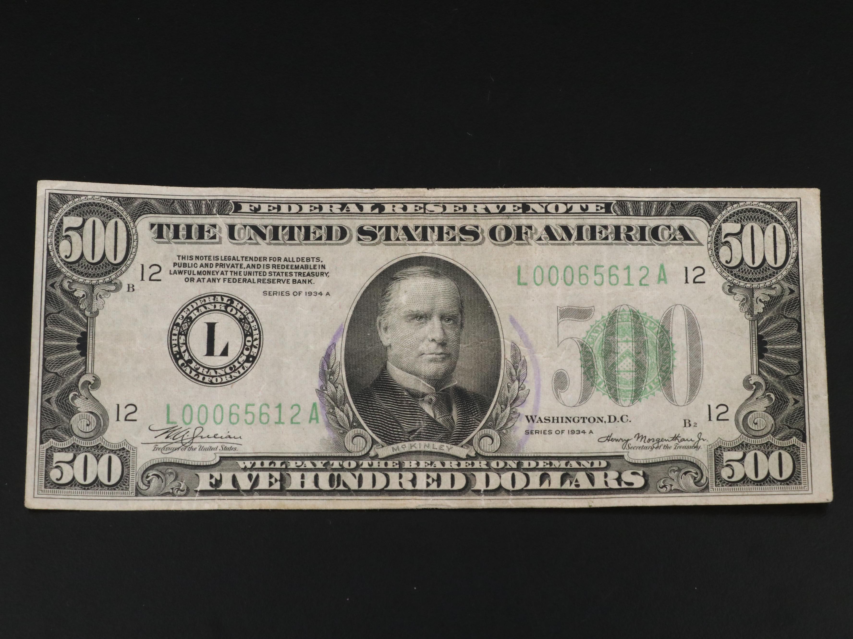 1934 A $500 Federal Reserve Note | EBTH
