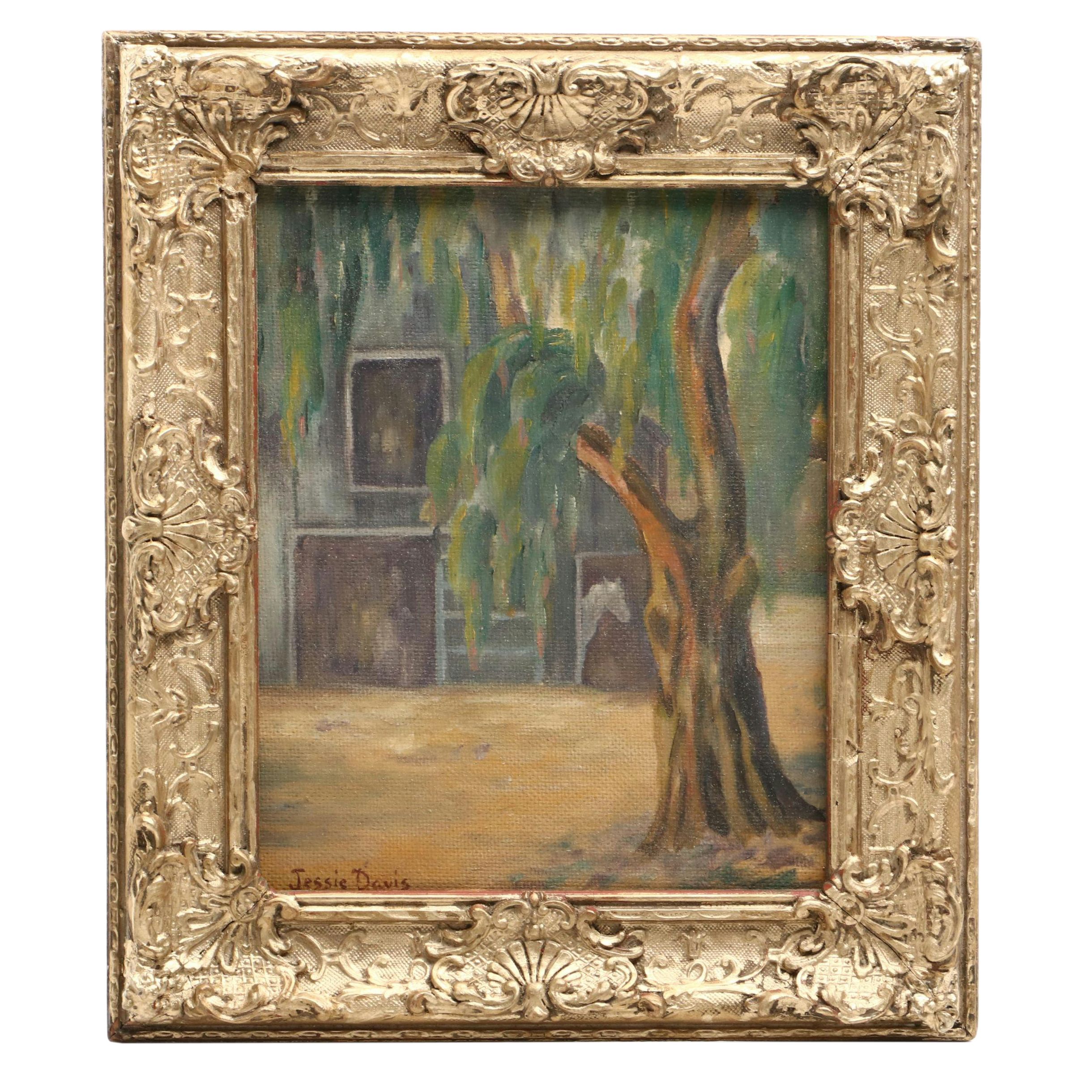 Jesse Davis Oil Painting of Barn and Exterior Grounds, Mid-20th Century ...