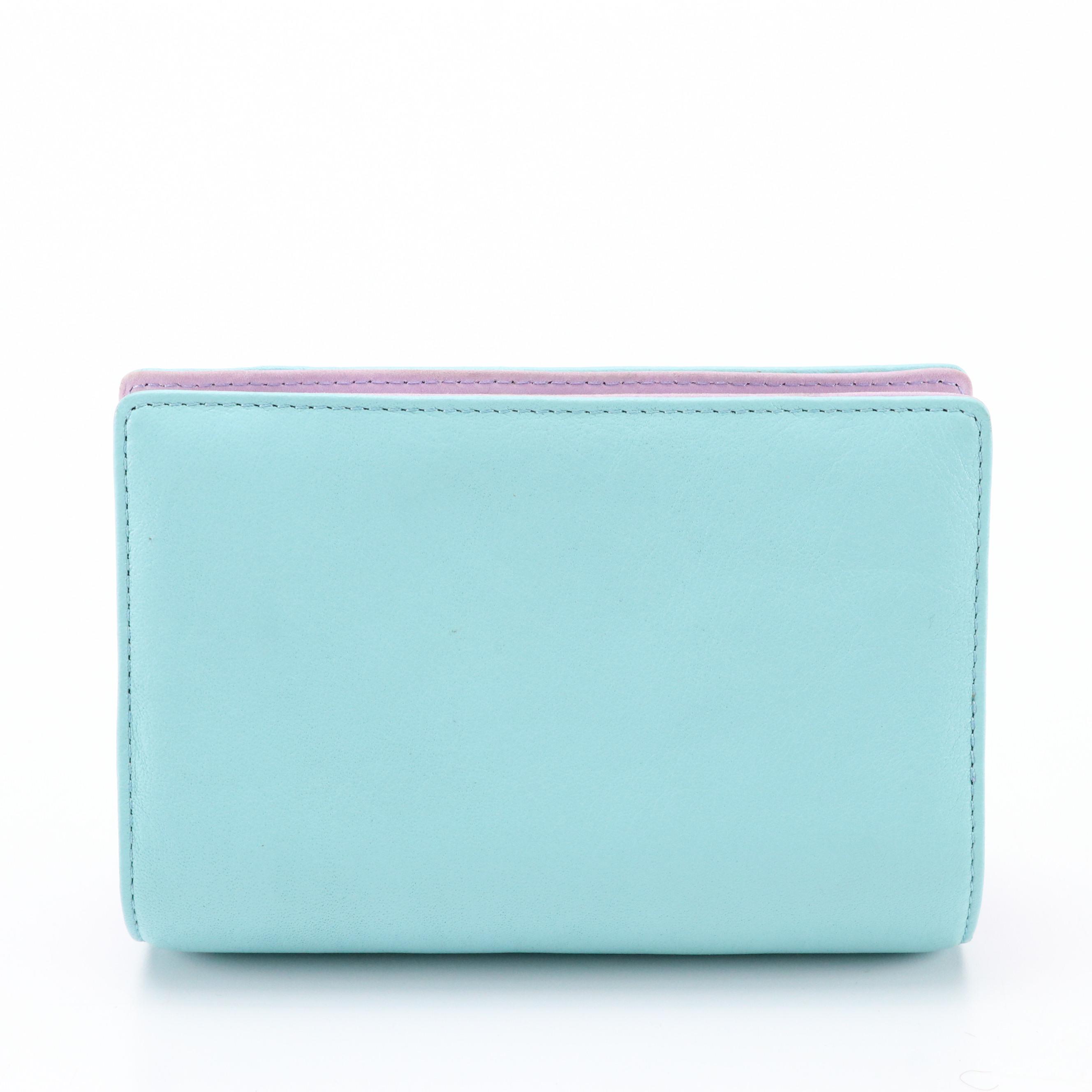 Designers Guild Aqua Blue Leather Kiss-Lock Clutch Wallet, Other Black ...