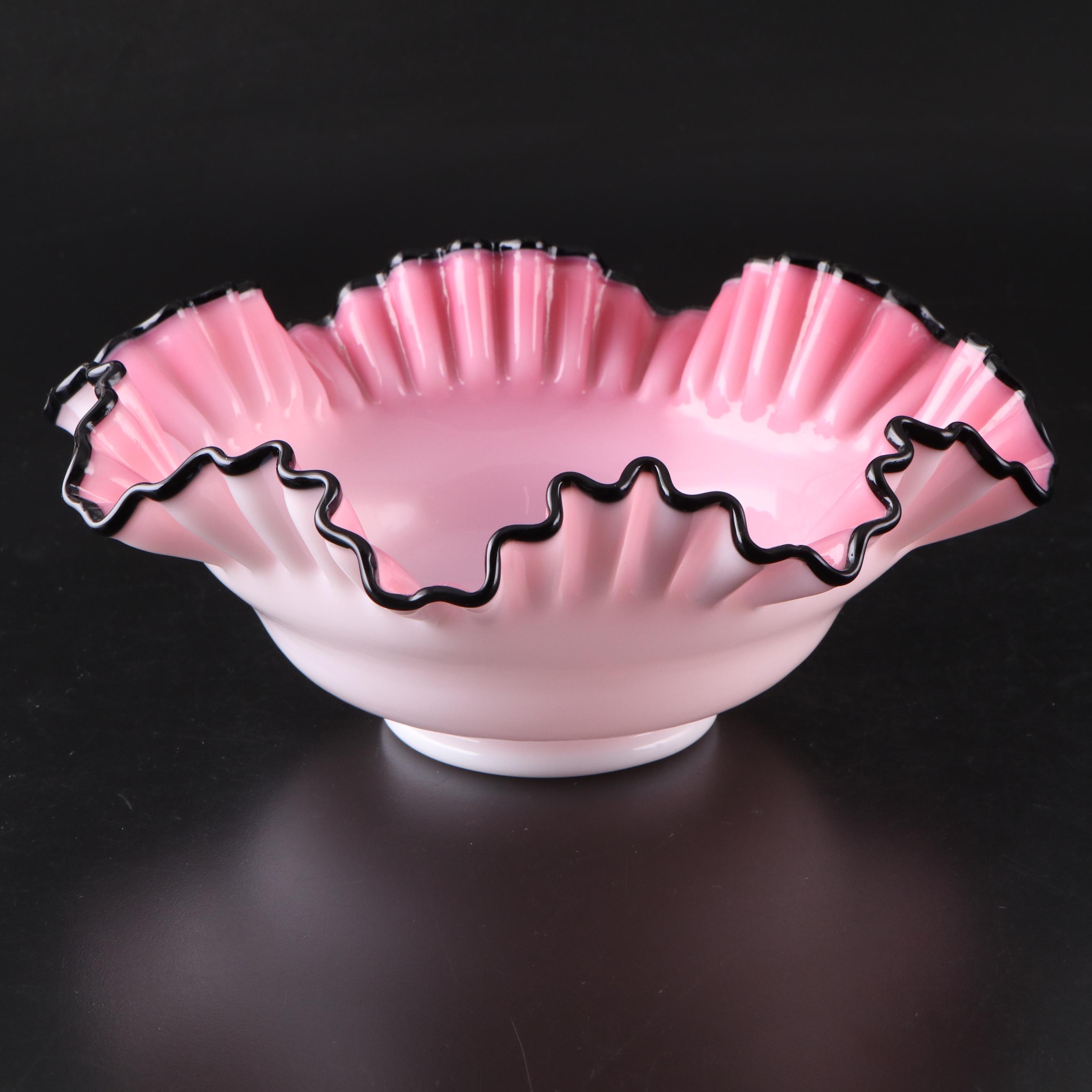 Fenton "Black Rose" Crest Crimped Tulip Vase, Baskets, and Bowl, 1953 ...