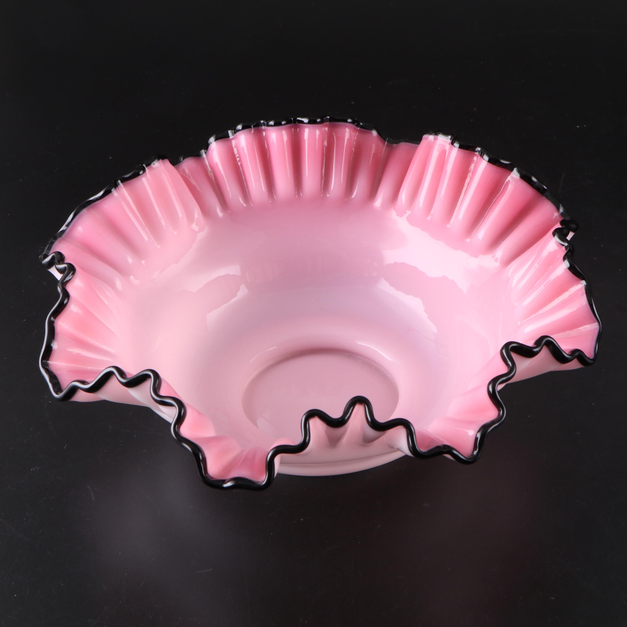 Fenton "Black Rose" Crest Crimped Tulip Vase, Baskets, and Bowl, 1953 ...