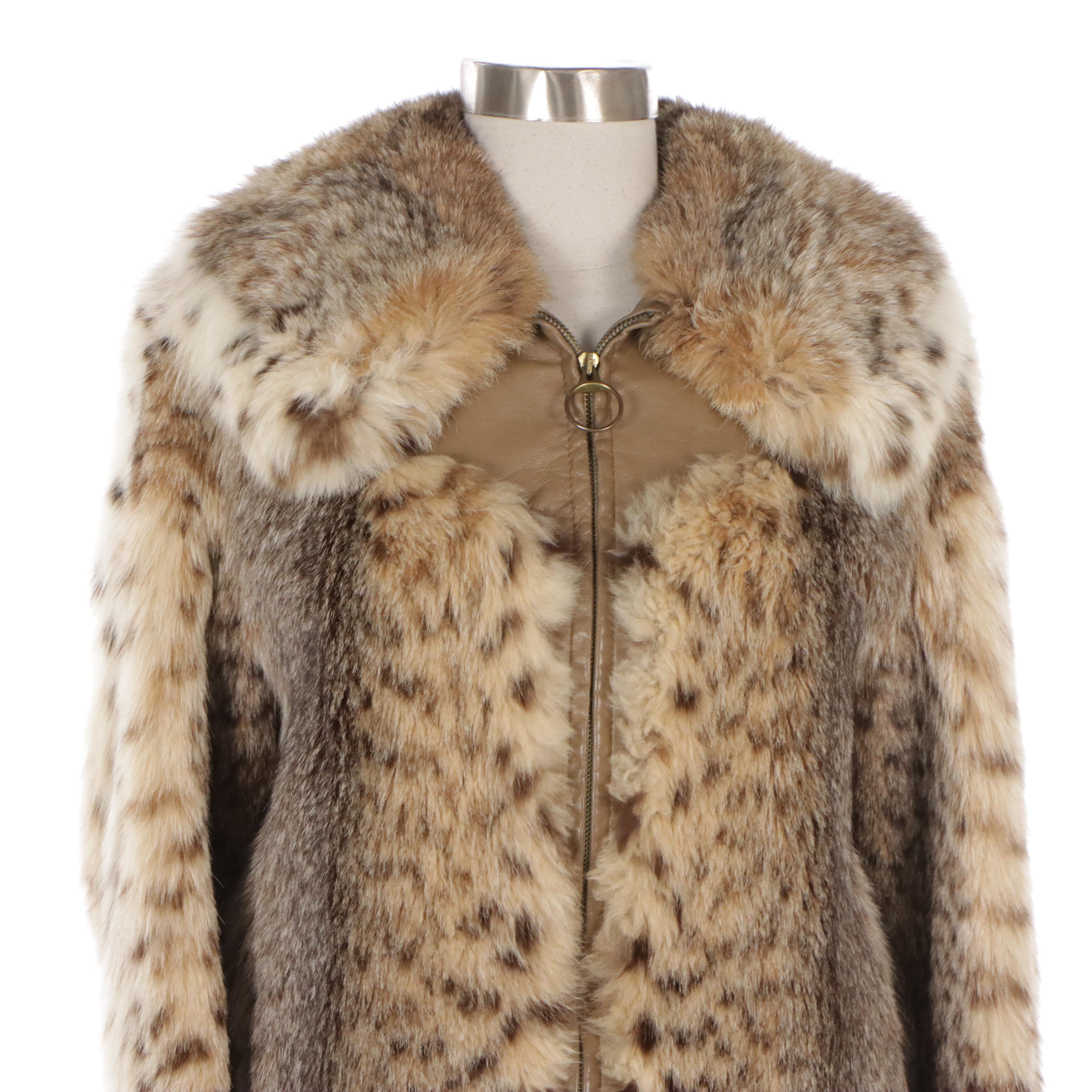 M. Jacques Canadian Bobcat Fur and Beige Leather Collared Zipper-Front ...