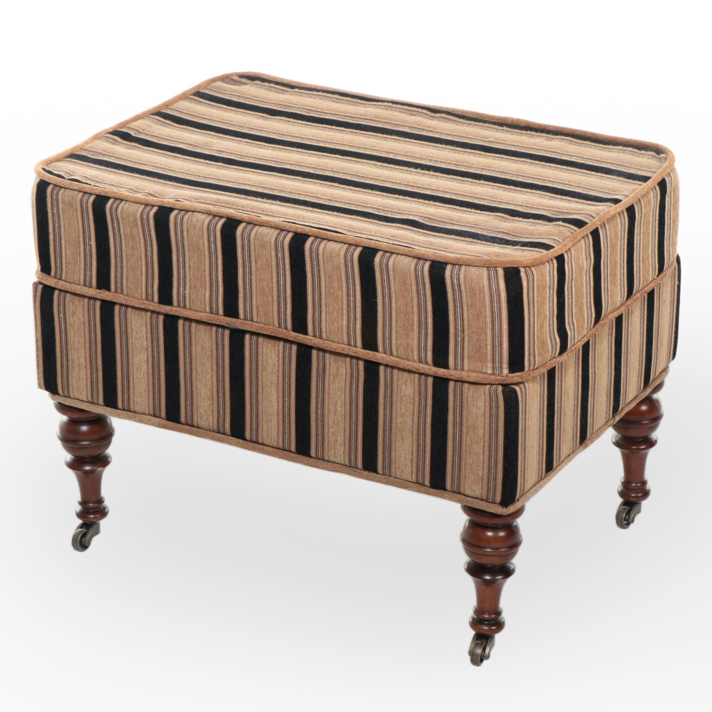 Striped Fabric Upholstered Footstool on Casters | EBTH