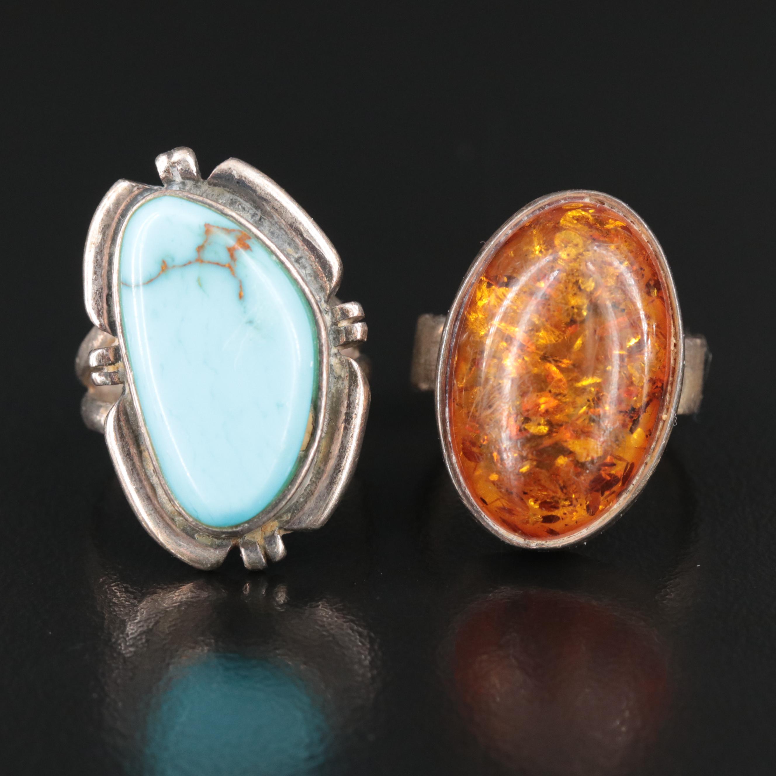 Sterling Copal and Faux Turquoise Rings | EBTH