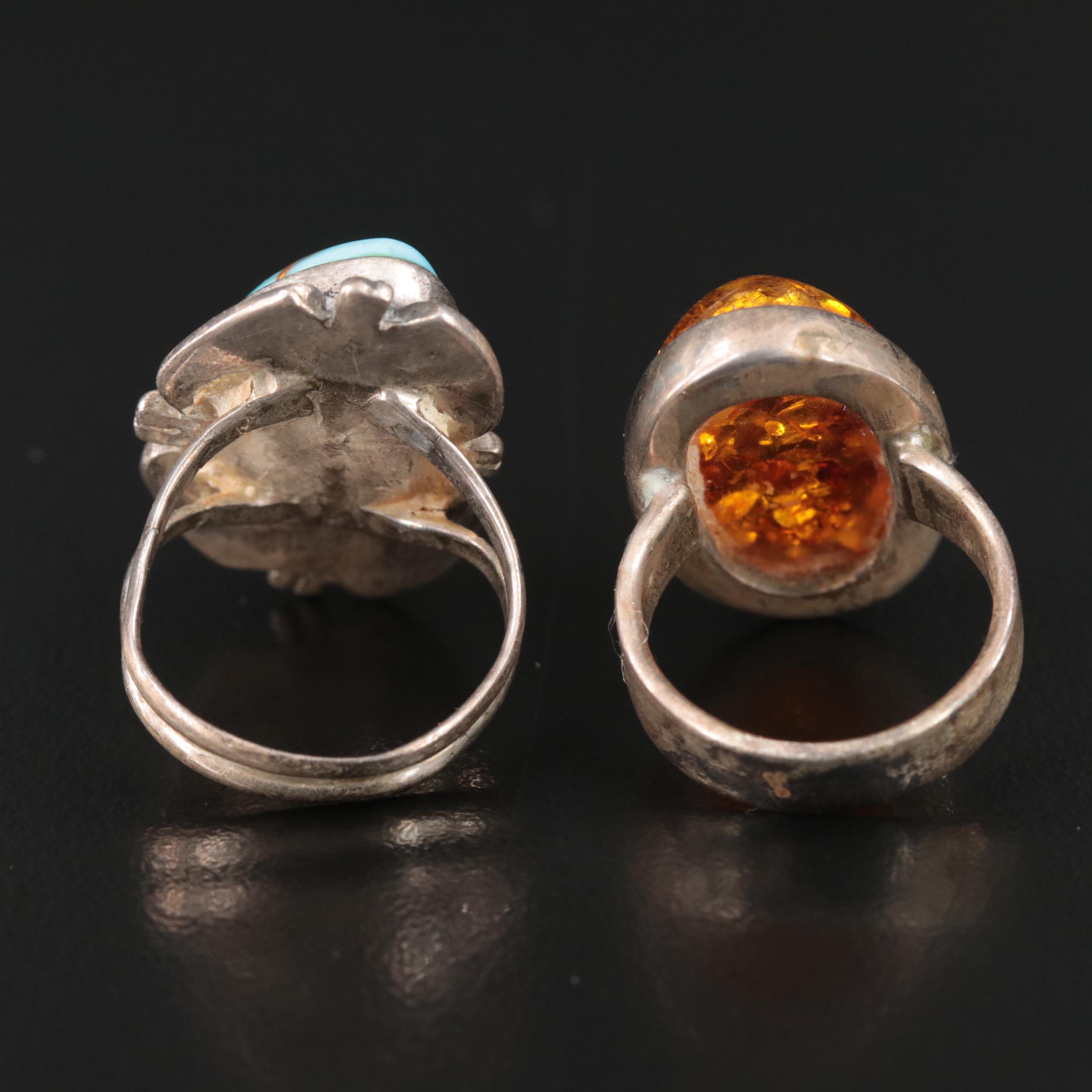 Sterling Copal and Faux Turquoise Rings | EBTH