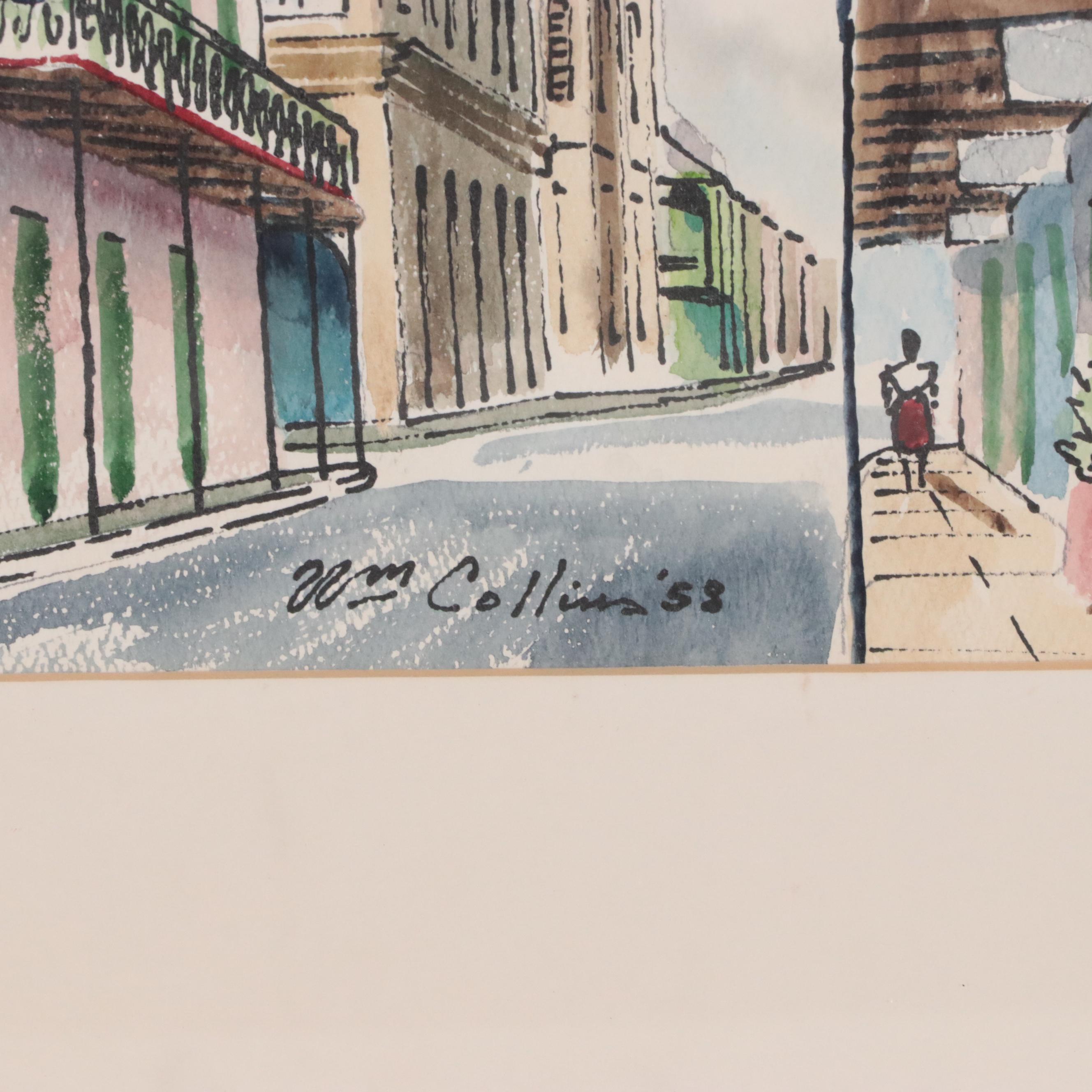 Pair of William Collins Watercolor Paintings of Streets of New Orleans ...