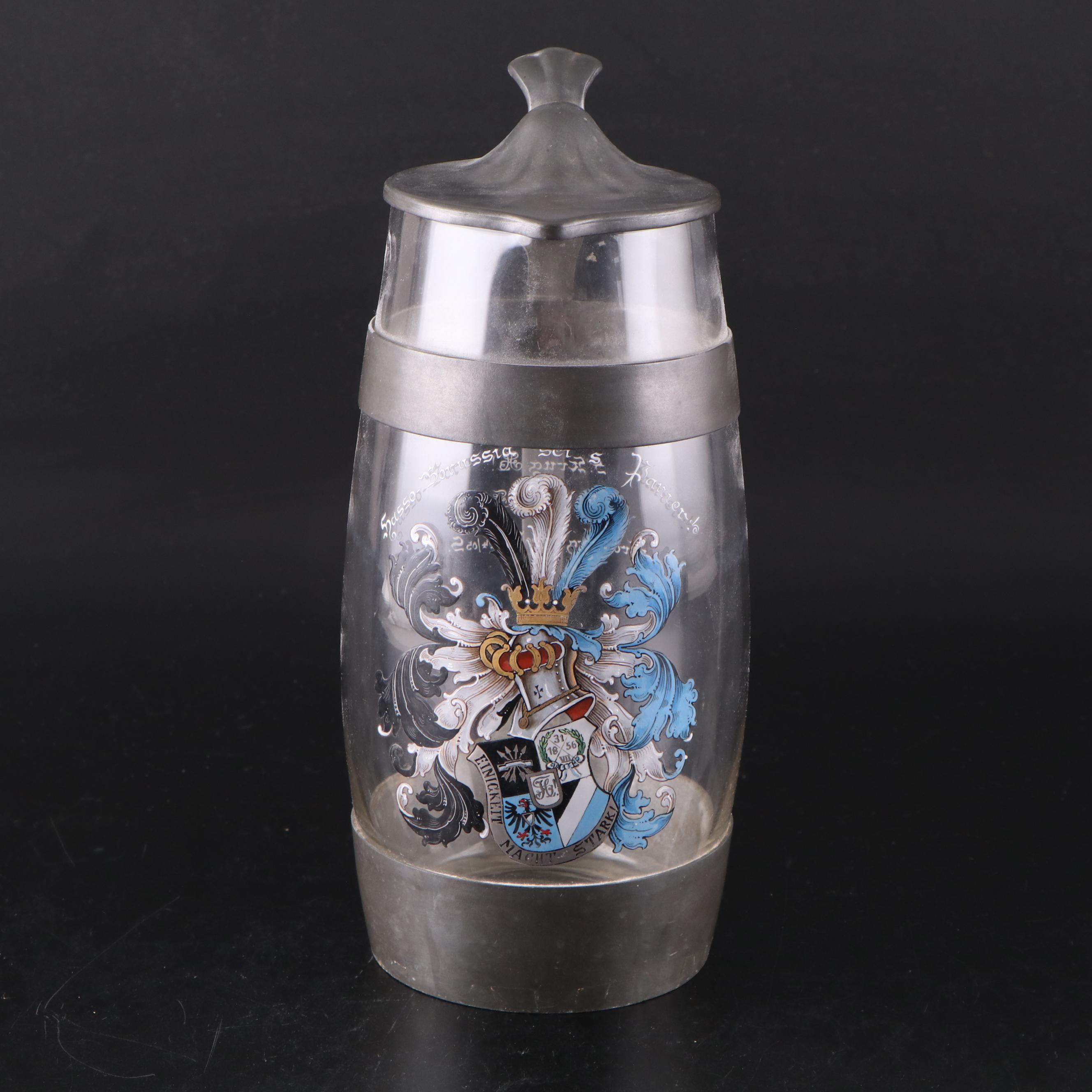 Towle Pewter Candlesticks and German Stein With Painted Armorial Design ...