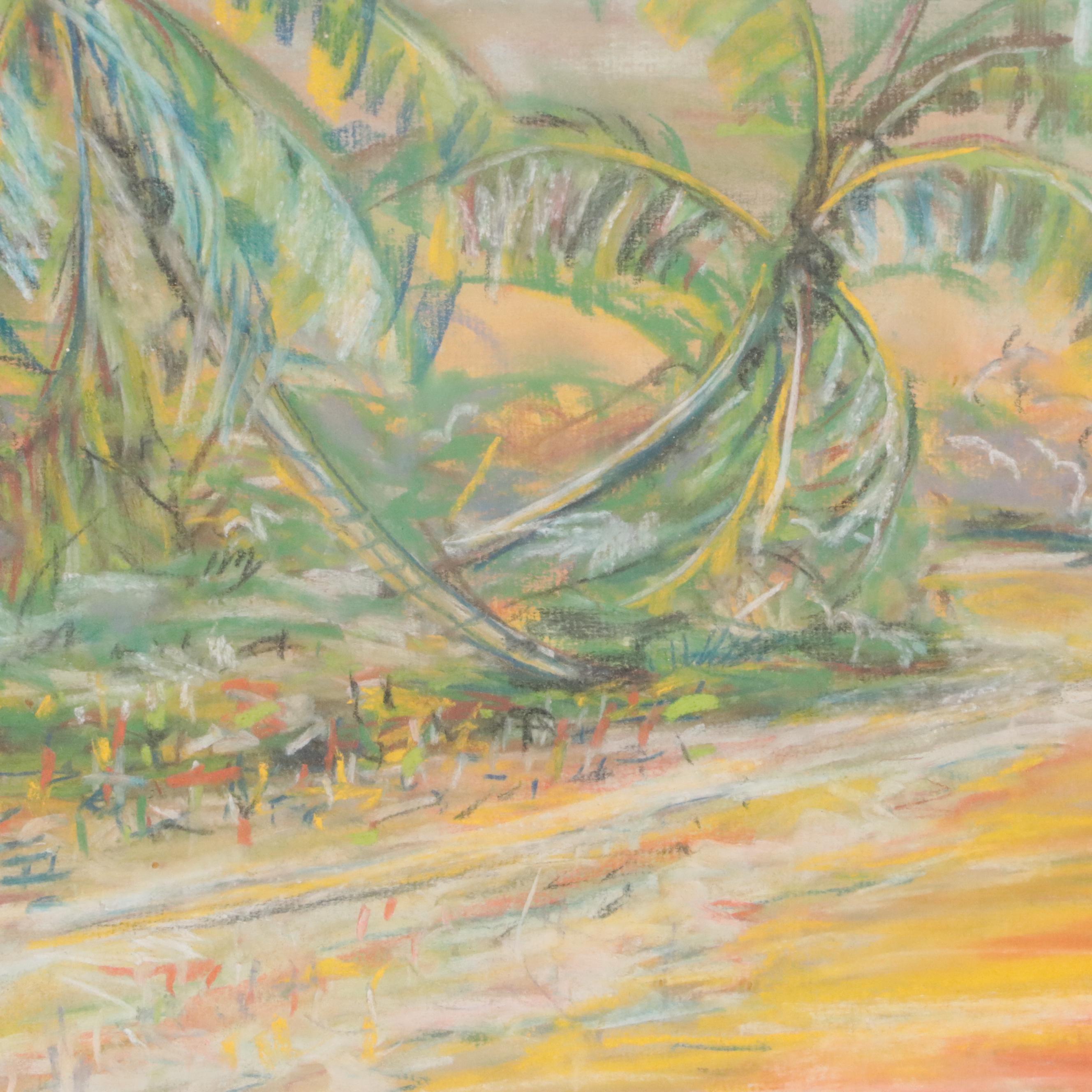 Isadore Firestone Tropical Landscape Chalk Pastel Drawing | EBTH