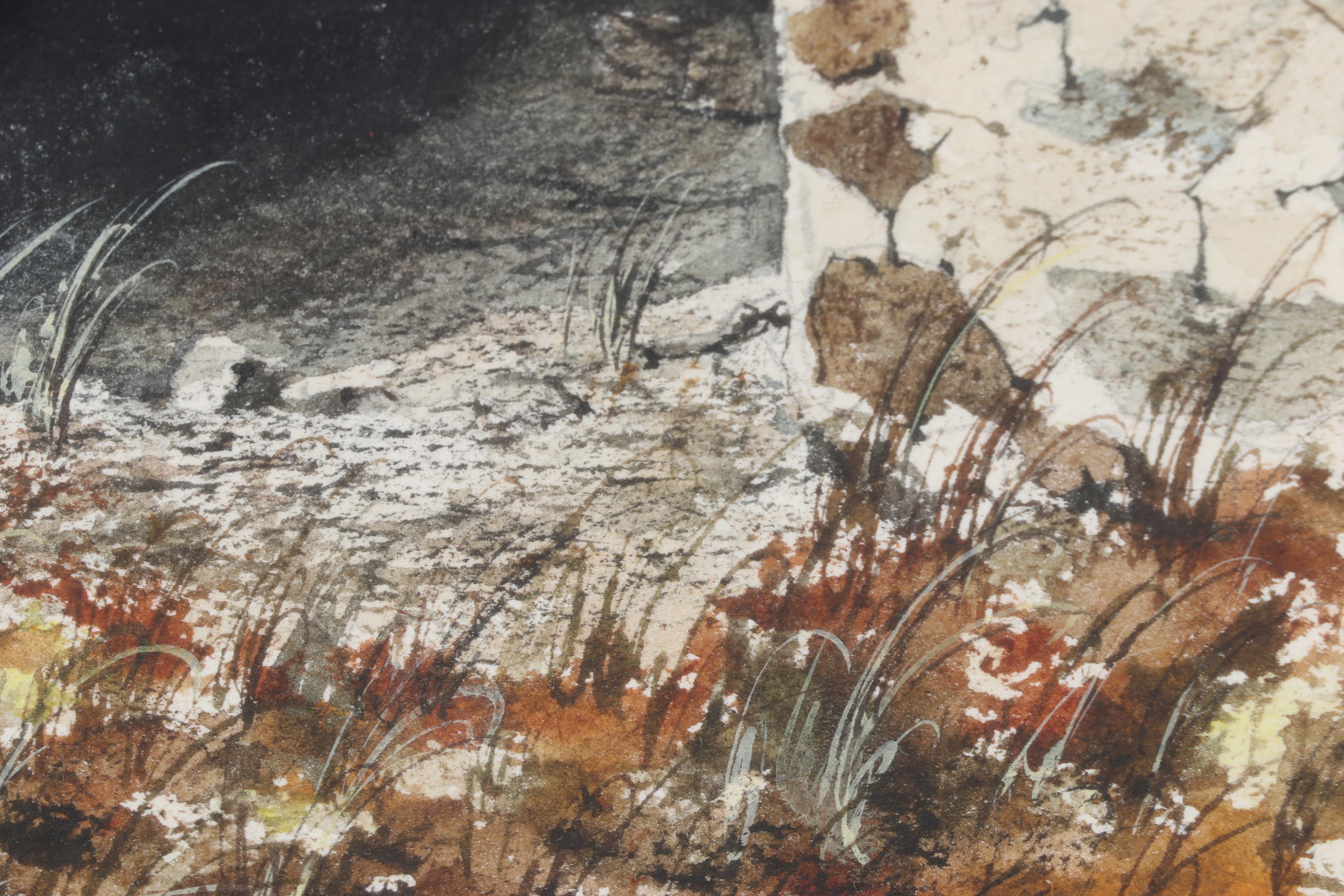 Rudolph Ohrning Landscape Watercolor Painting Of Barn Exterior, 1968 | EBTH