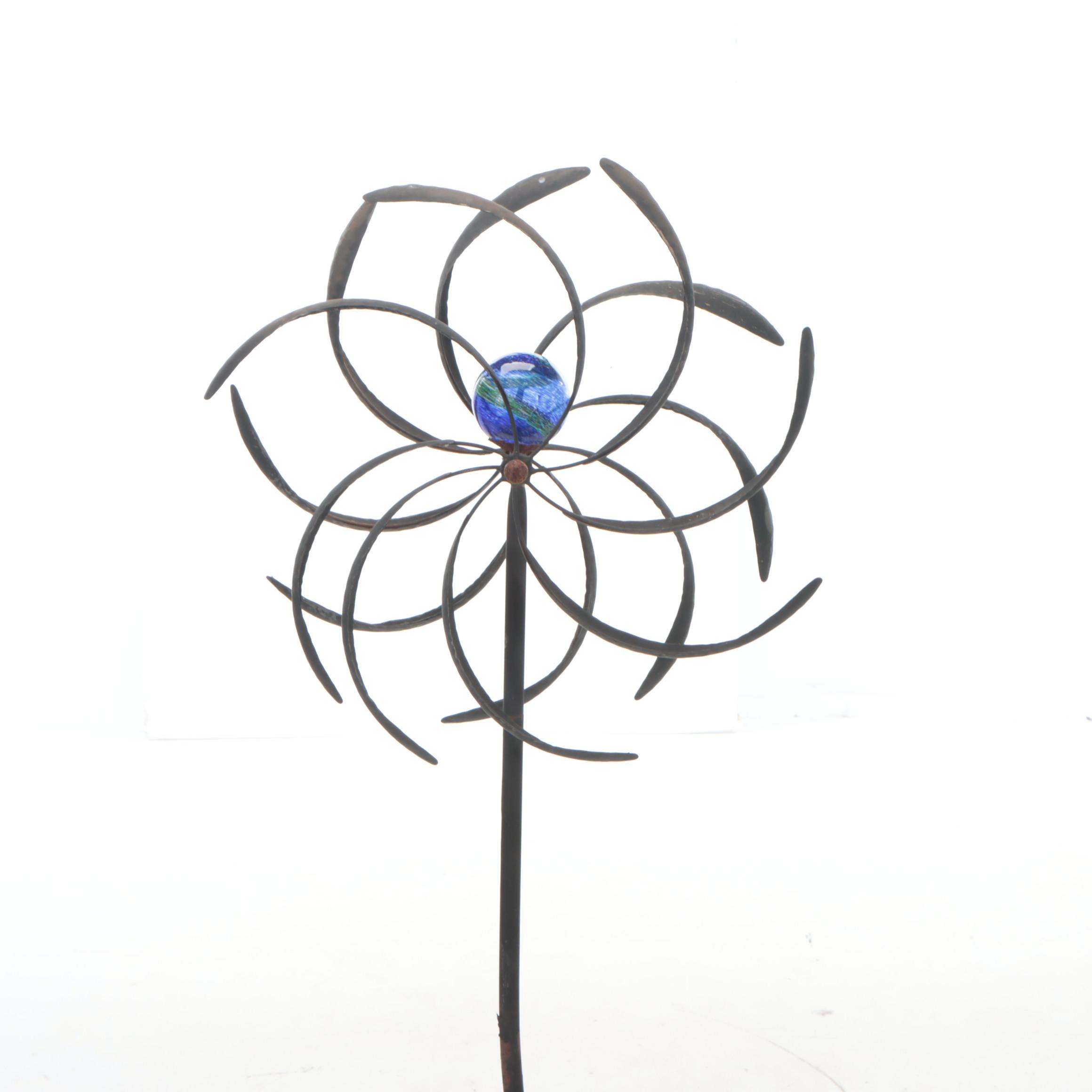 Sculpted Metal and Glass Orb Garden Pinwheel Sculpture | EBTH