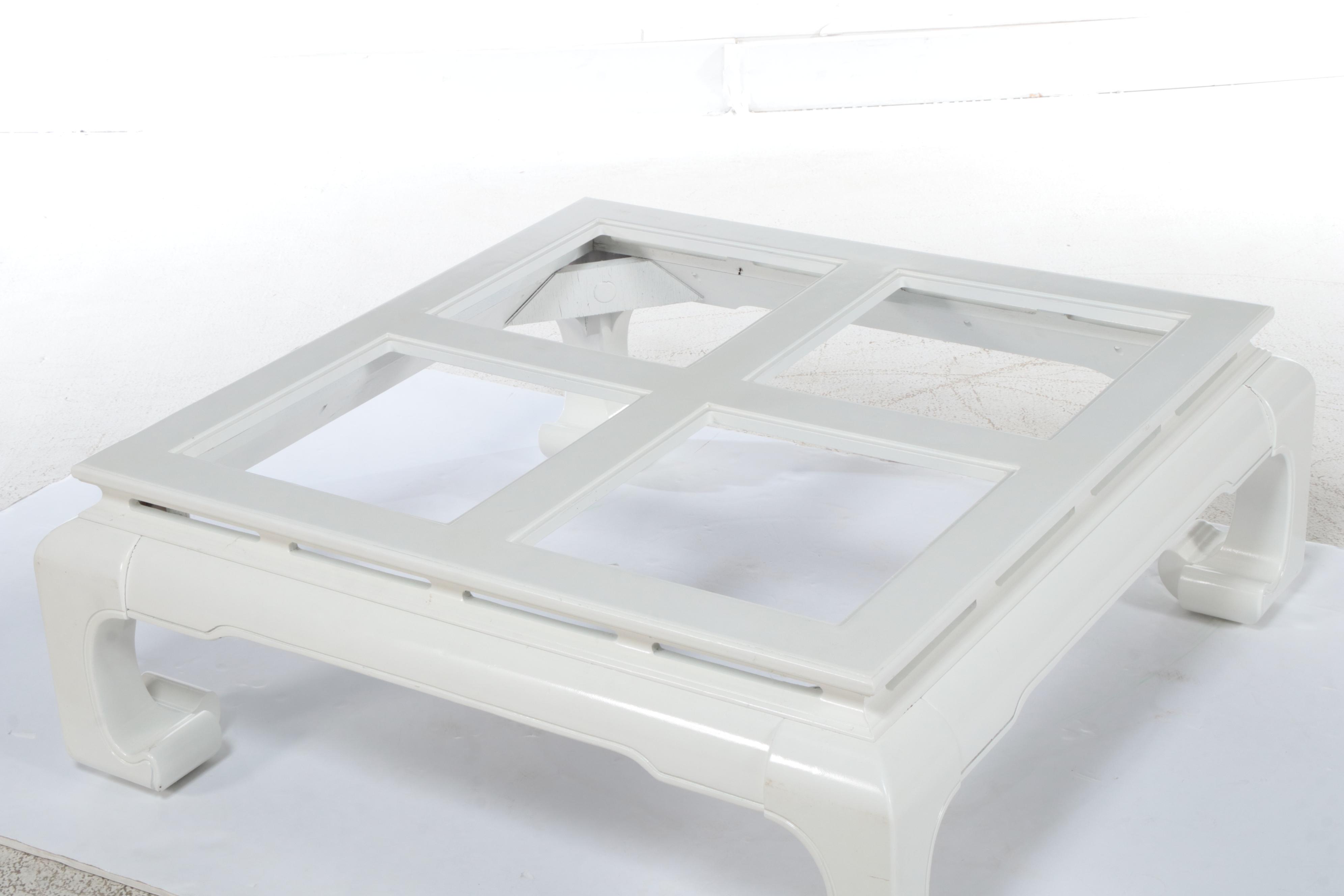 Chinoiserie Painted Chow Leg Ming Style Glass Top Coffee Table | EBTH