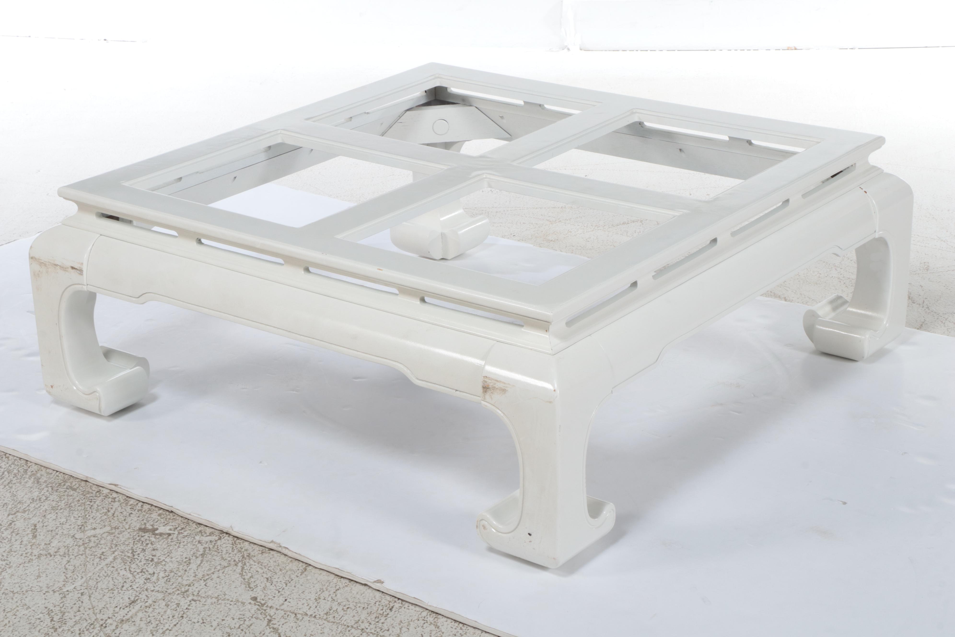 Chinoiserie Painted Chow Leg Ming Style Glass Top Coffee Table | EBTH