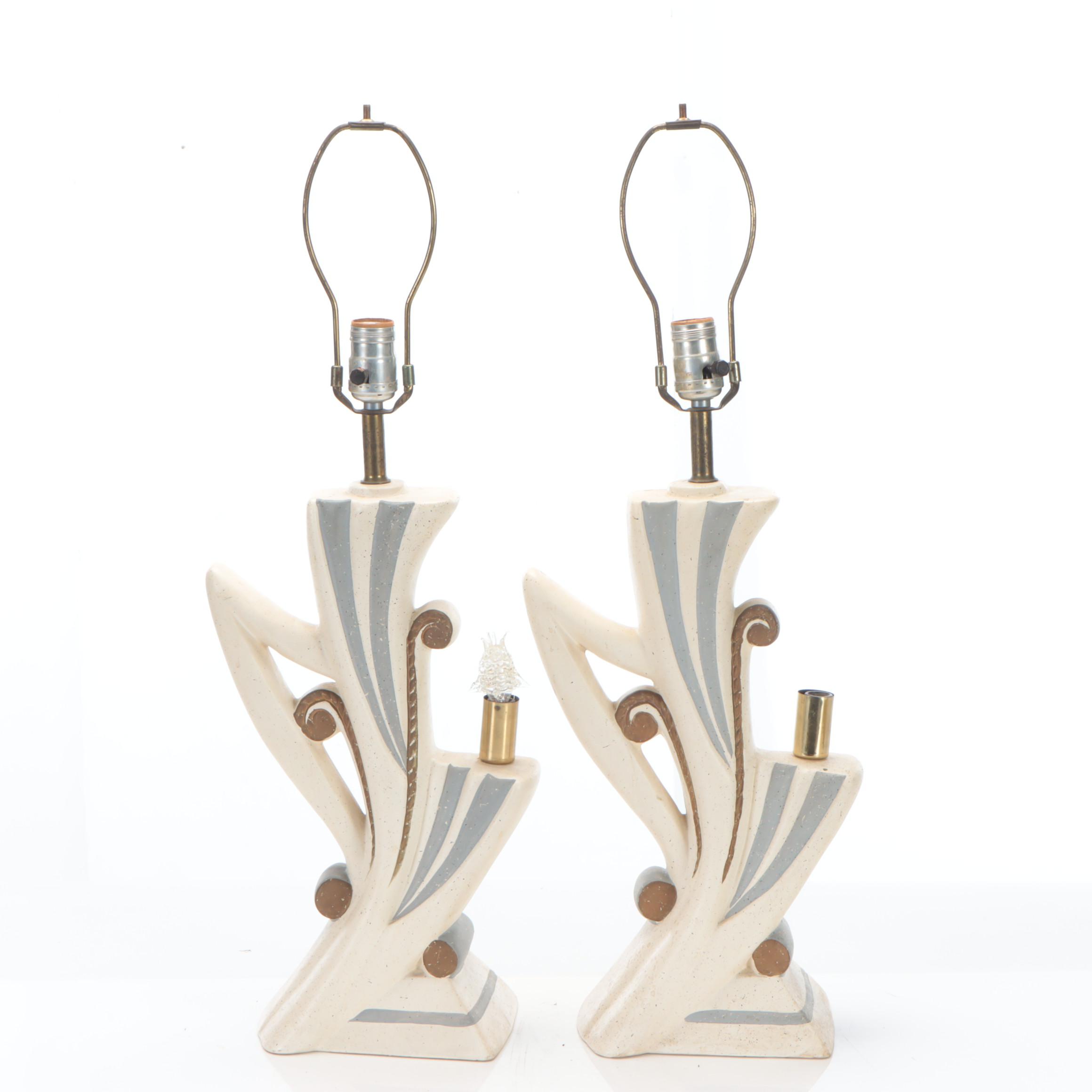 Majestic Lamp Co. MCM Atomic Chalkware Lamps With Fiberglass Shades | EBTH