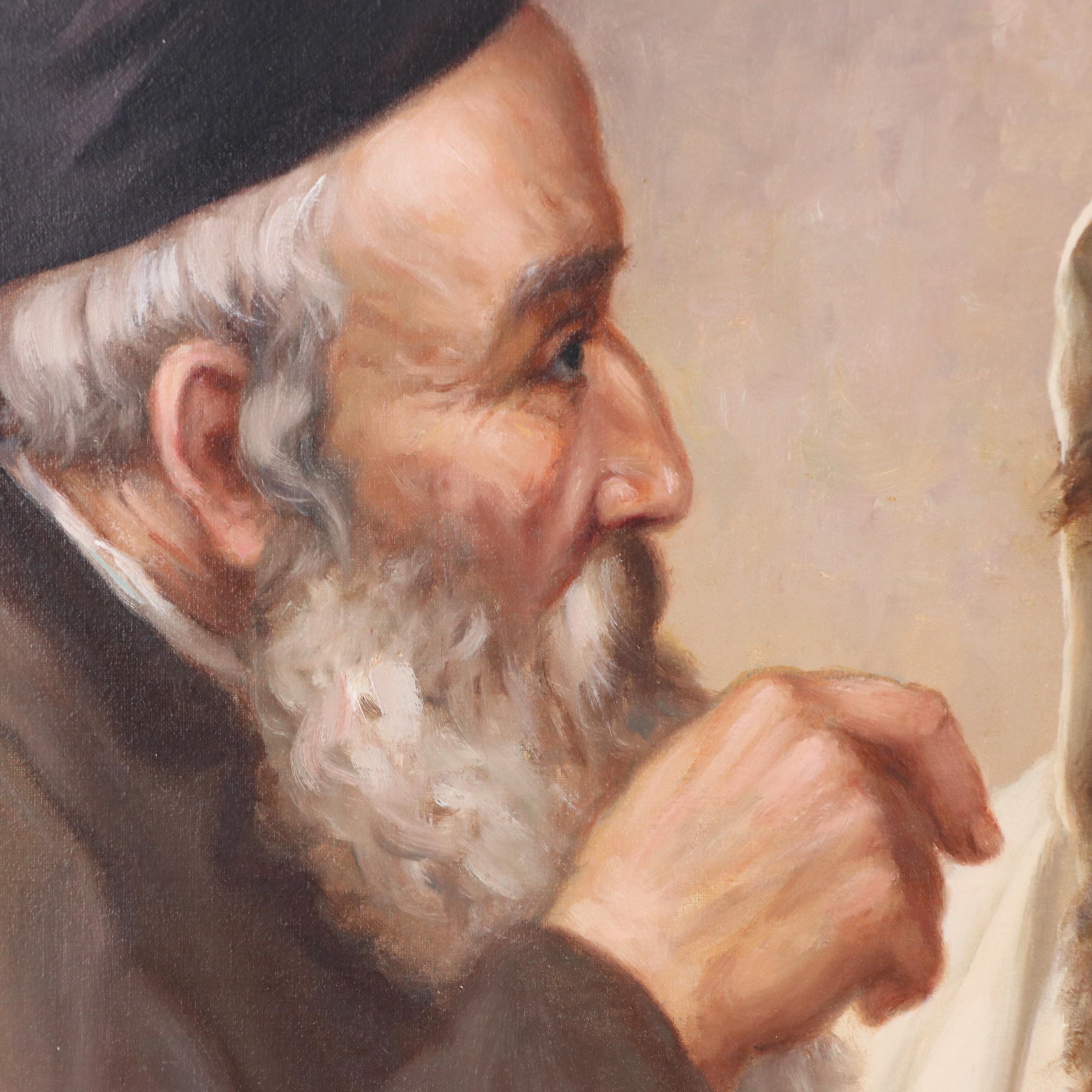 Judaica Genre Oil Painting of Two Rabbis | EBTH